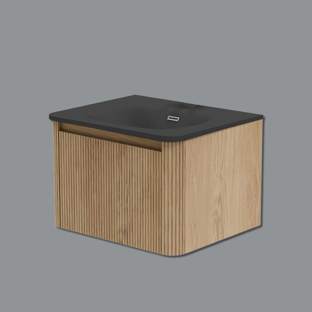 Wave Light oak Wall Hung Fluted Single Drawer Vanity Unit With White or ...