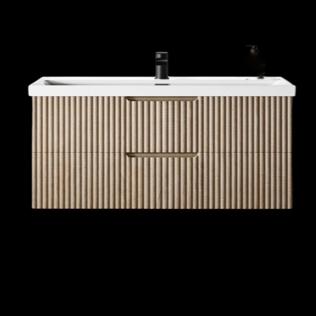 Miami 1000mm Light Oak Wall Hung Fluted Vanity Unit With Ceramic Basin