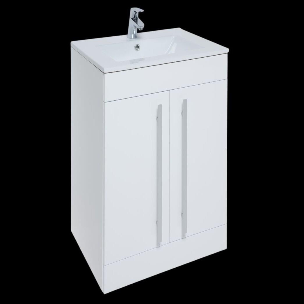 Virtue 500mm Gloss White Floor Standing 2 Door Vanity Unit with Slim ...