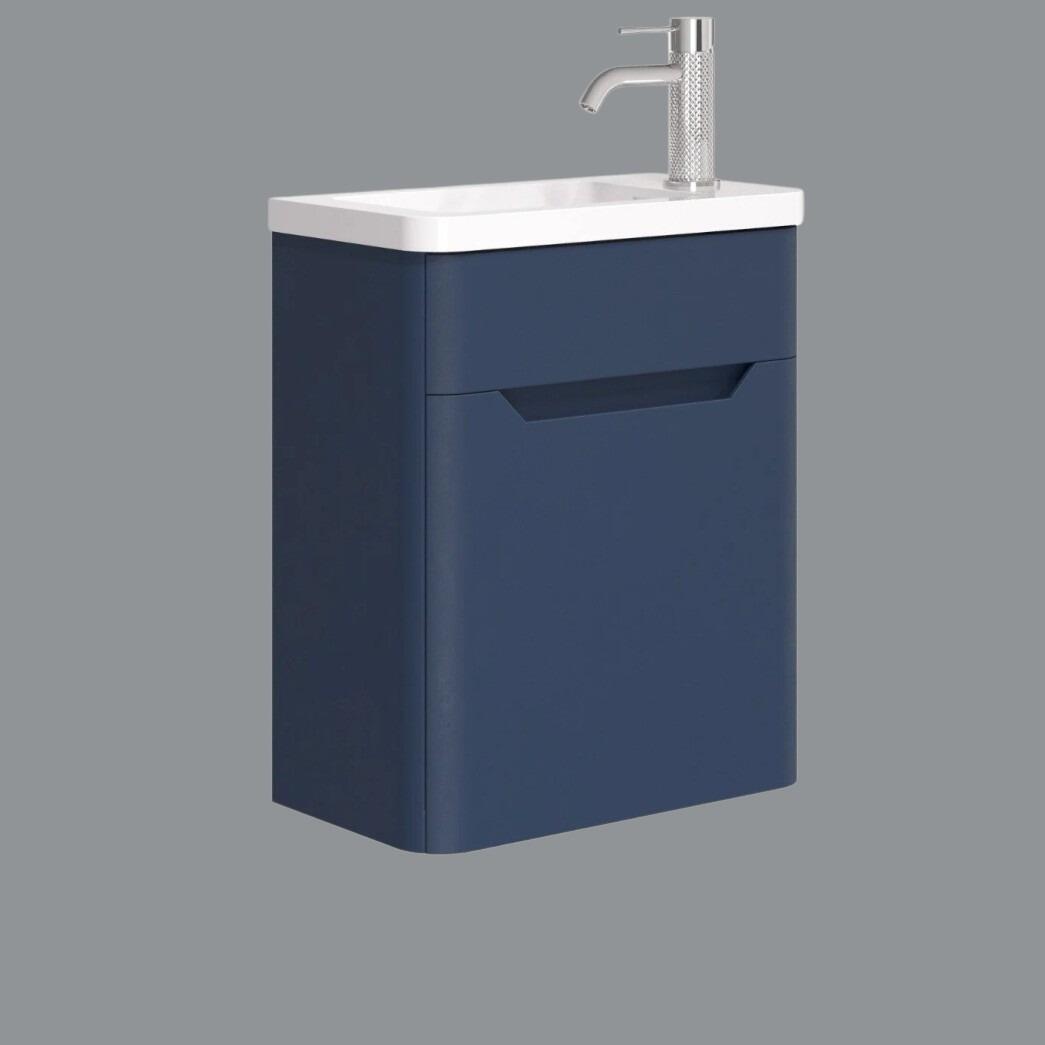 Elite 450mm Royal Blue Wall Hung Cloakroom Vanity Unit with Polymarble ...