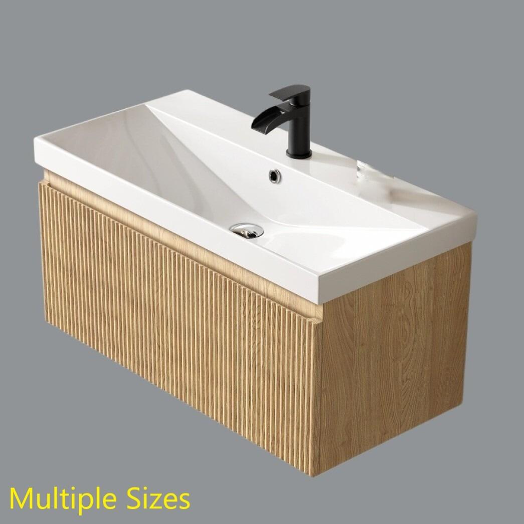 Milo Light Oak Wall-Hung Vanity | Fluted Modern Bathroom Vanity Unit