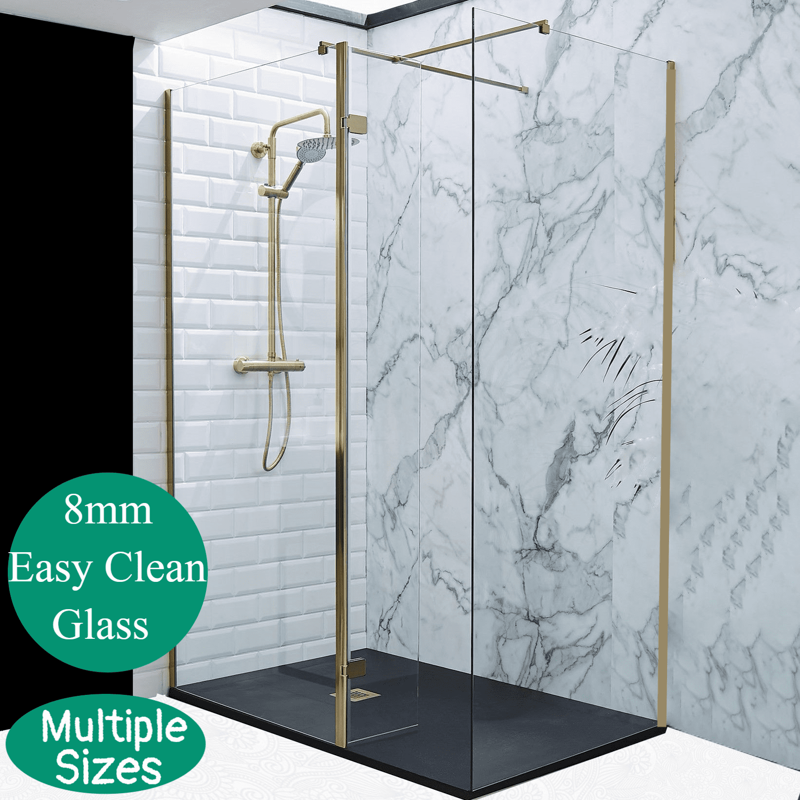 Brushed Brass Walk in Shower / Wet Room Screens