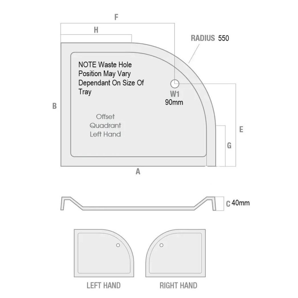 Right Hand Offset Quadrant Low Profile Stone Resin Shower Trays