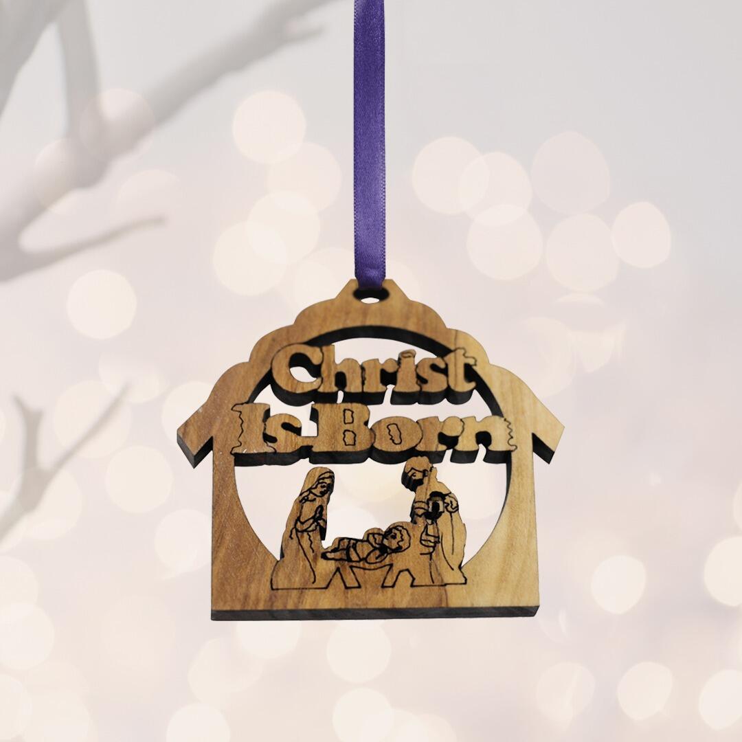 Charity Christmas Decorations | Olive Wood Christ is Born Decoration