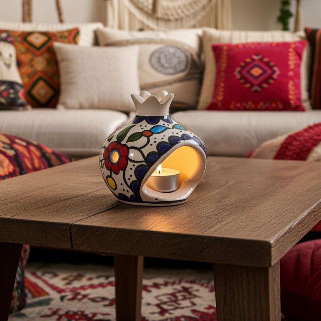 Homeware - Palestinian Ceramic Tealight Holder Colourful Floral