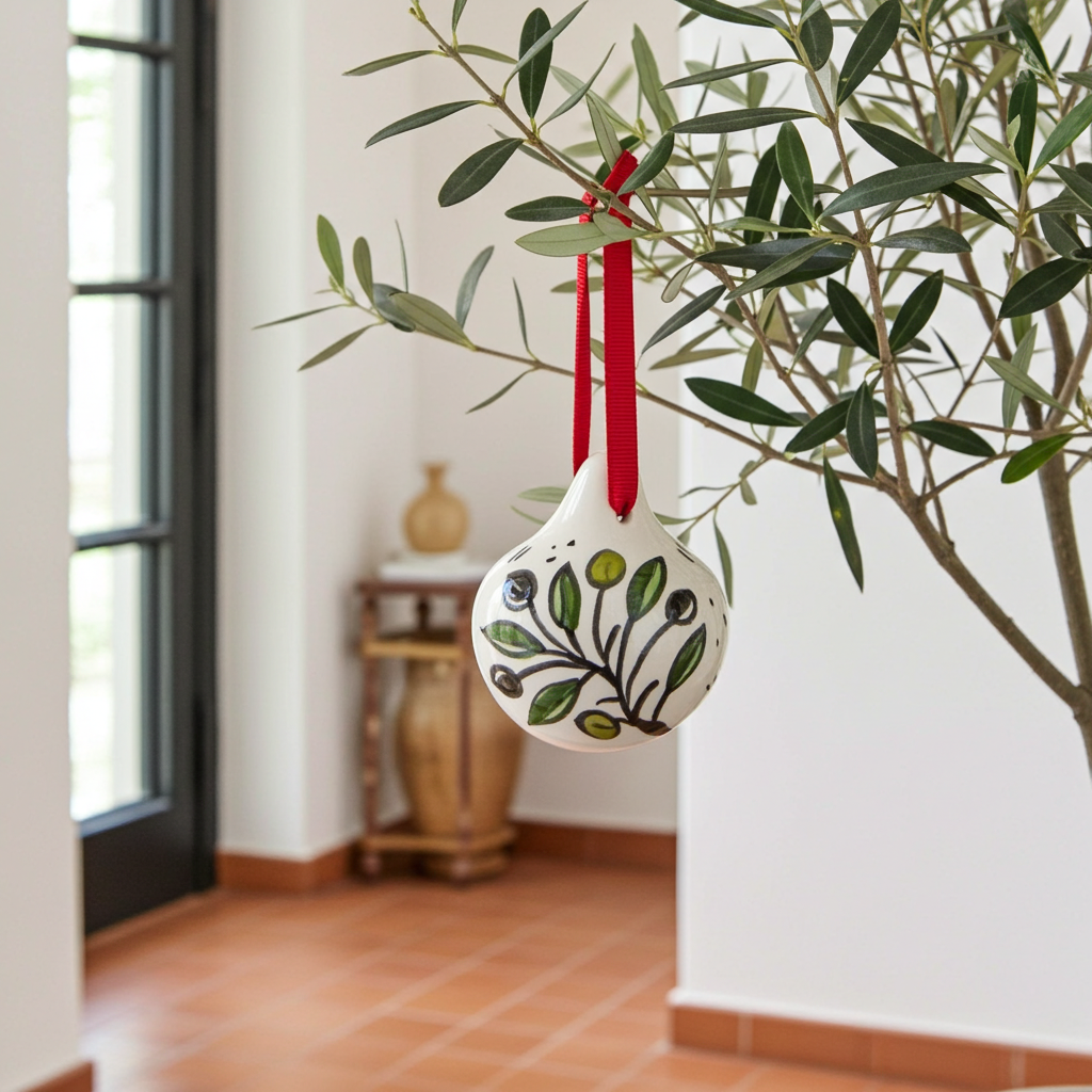 Christmas Decorations - Palestinian Ceramic Bauble Olive Print