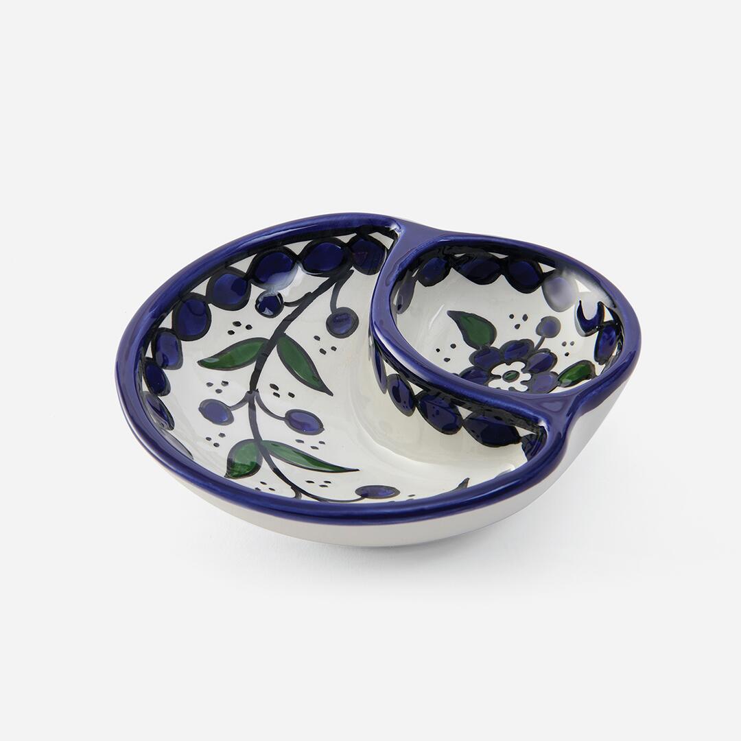 Homeware - Palestinian Ceramic Divided Snack Dish Olive Print
