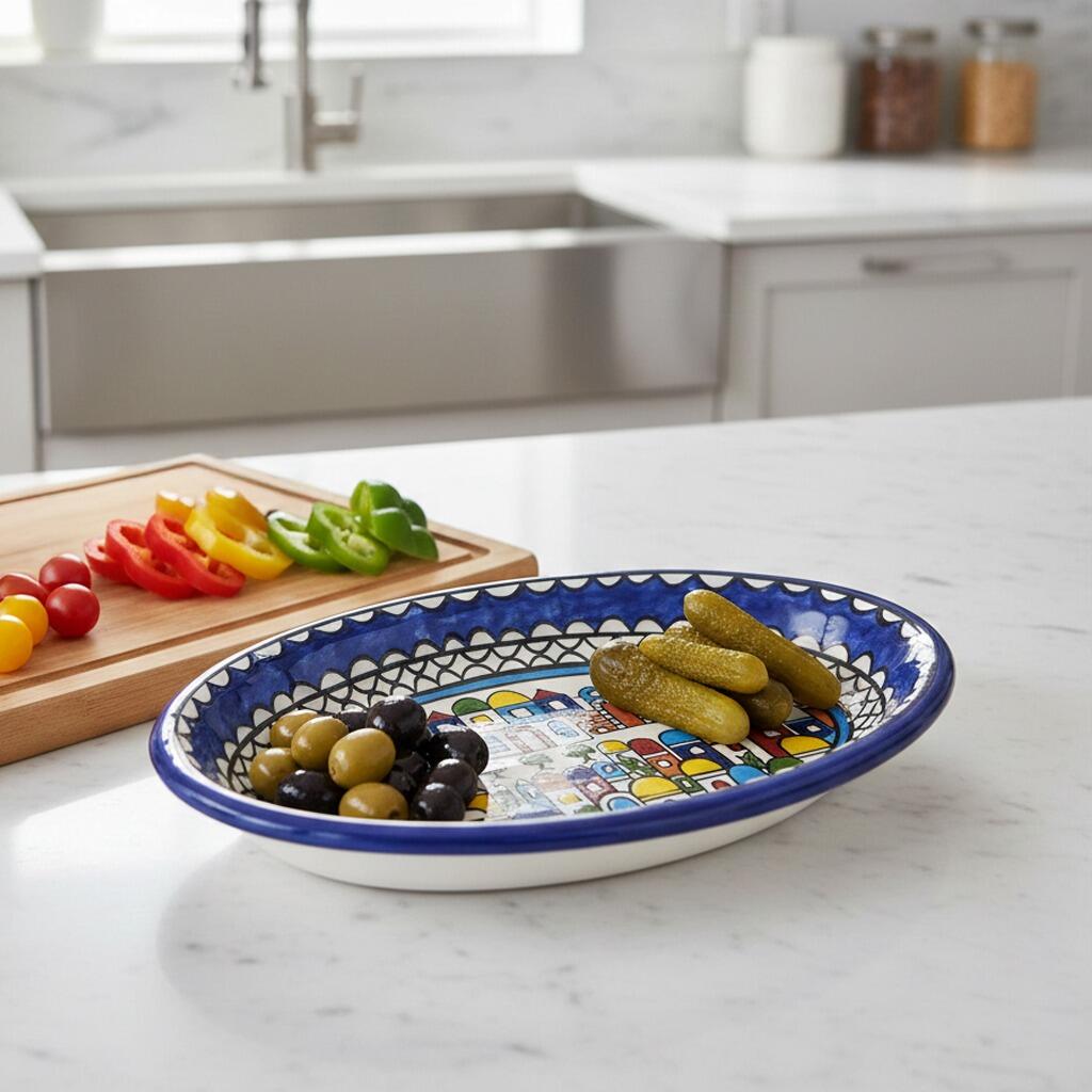 Homeware - Palestinian Ceramic Villages Oval Platter