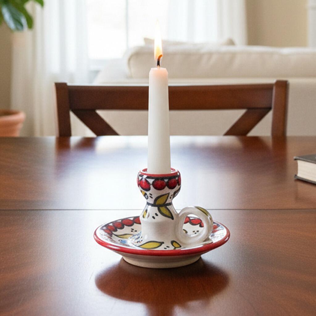 Homeware - Palestinian Ceramic Multicoloured Floral Candlestick Holder