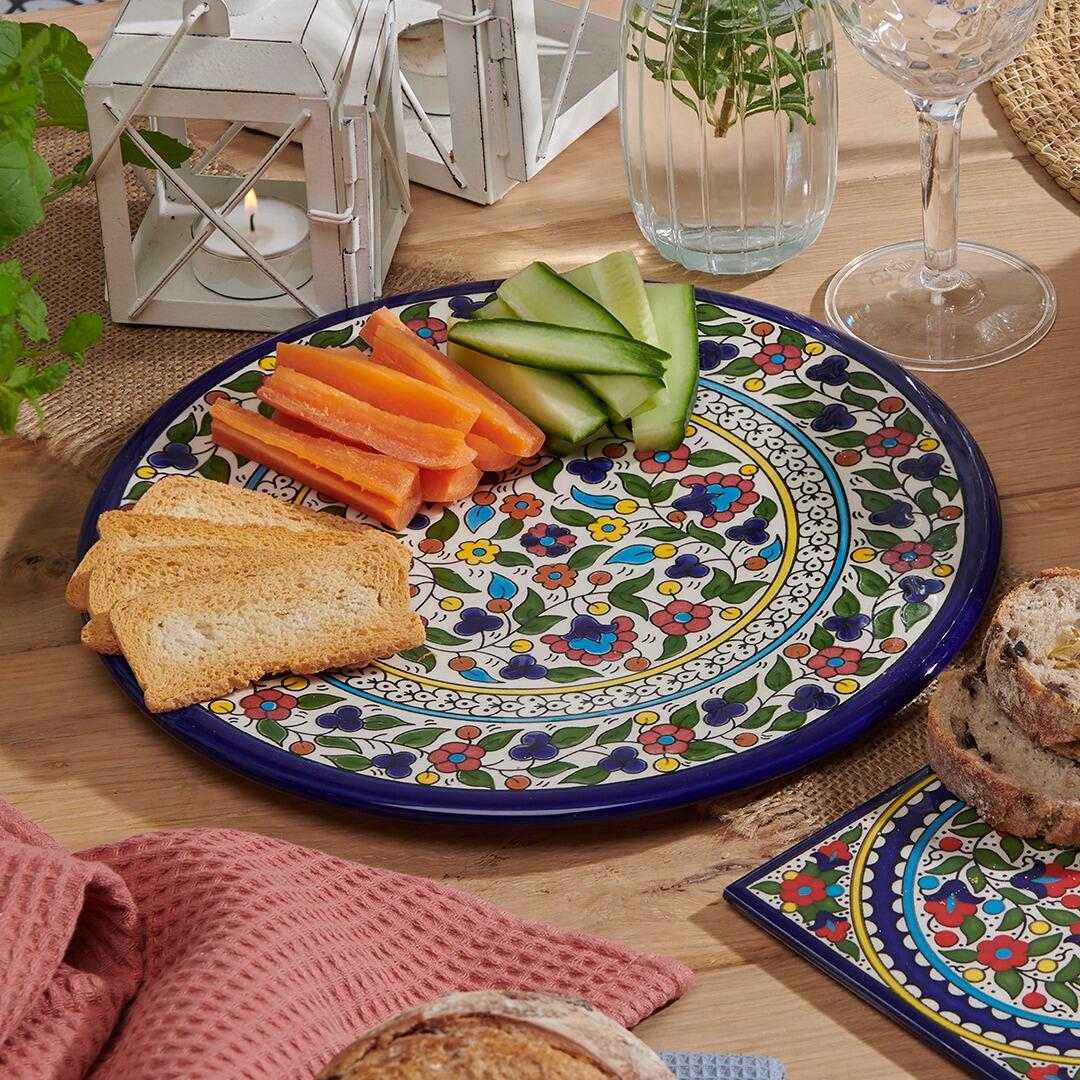 Homeware - Palestinian Ceramic Platter Colourful Floral