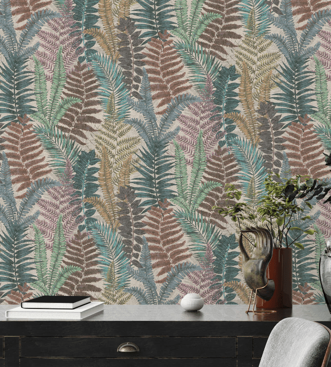 GARDEN LEAVES WALLPAPER MULTICOLOUR TEXTURED PASTE WALL VINYL ...