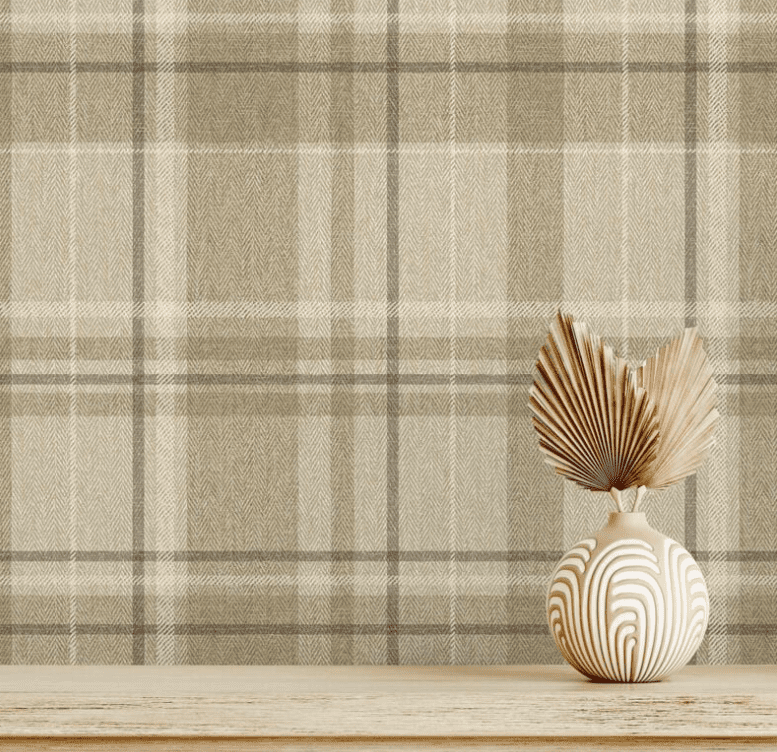 HARRIS TWEED CHECK NATURAL WALLPAPER HERRINGBONE DELICATE FABRIC EFFECT ...