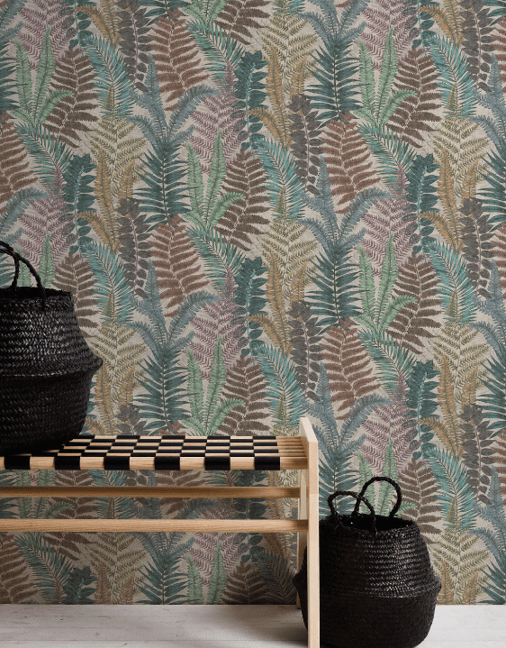 GARDEN LEAVES WALLPAPER MULTICOLOUR TEXTURED PASTE WALL VINYL ...
