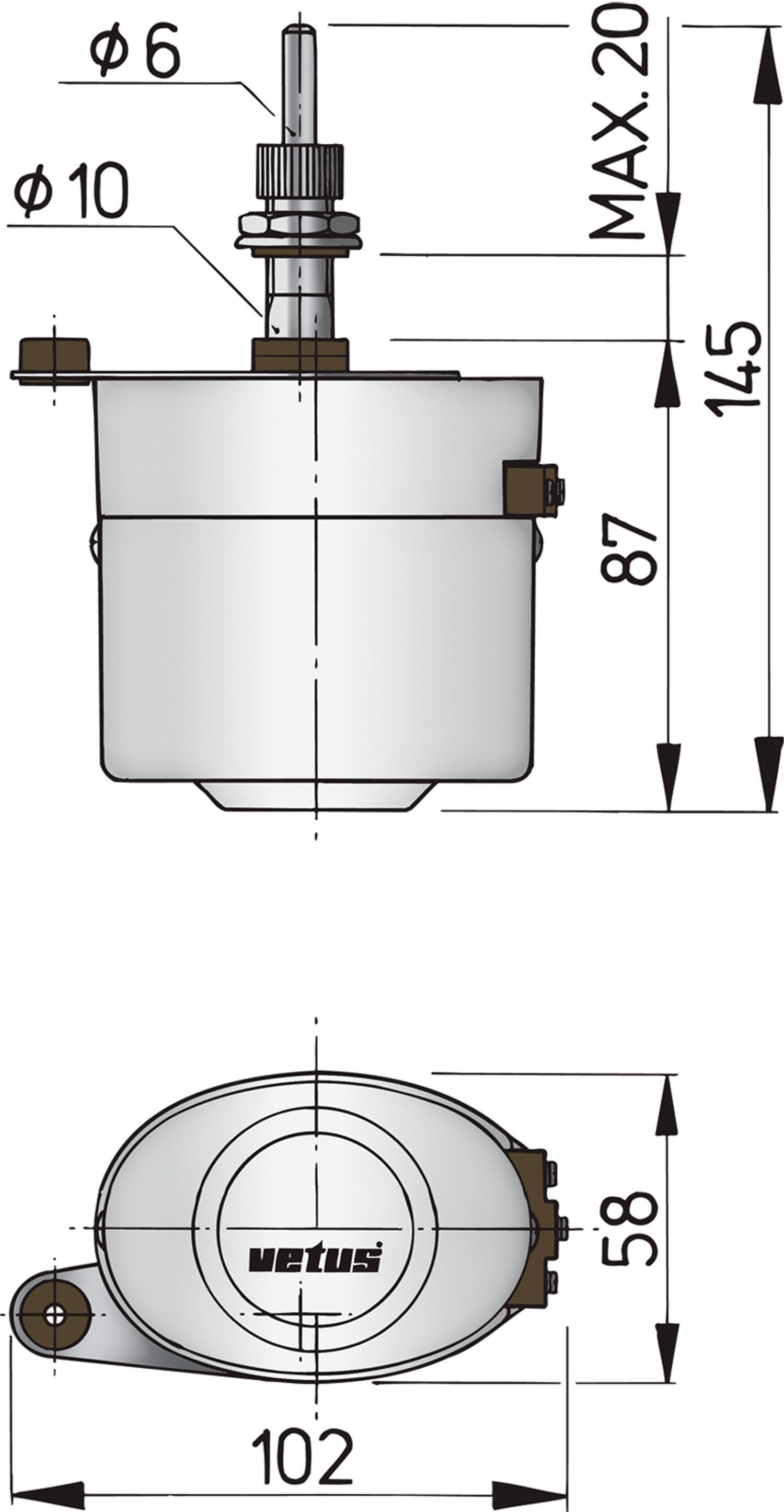 VETUS wiper motor set, incl. wiper motor, arm and blade, 12 Volt