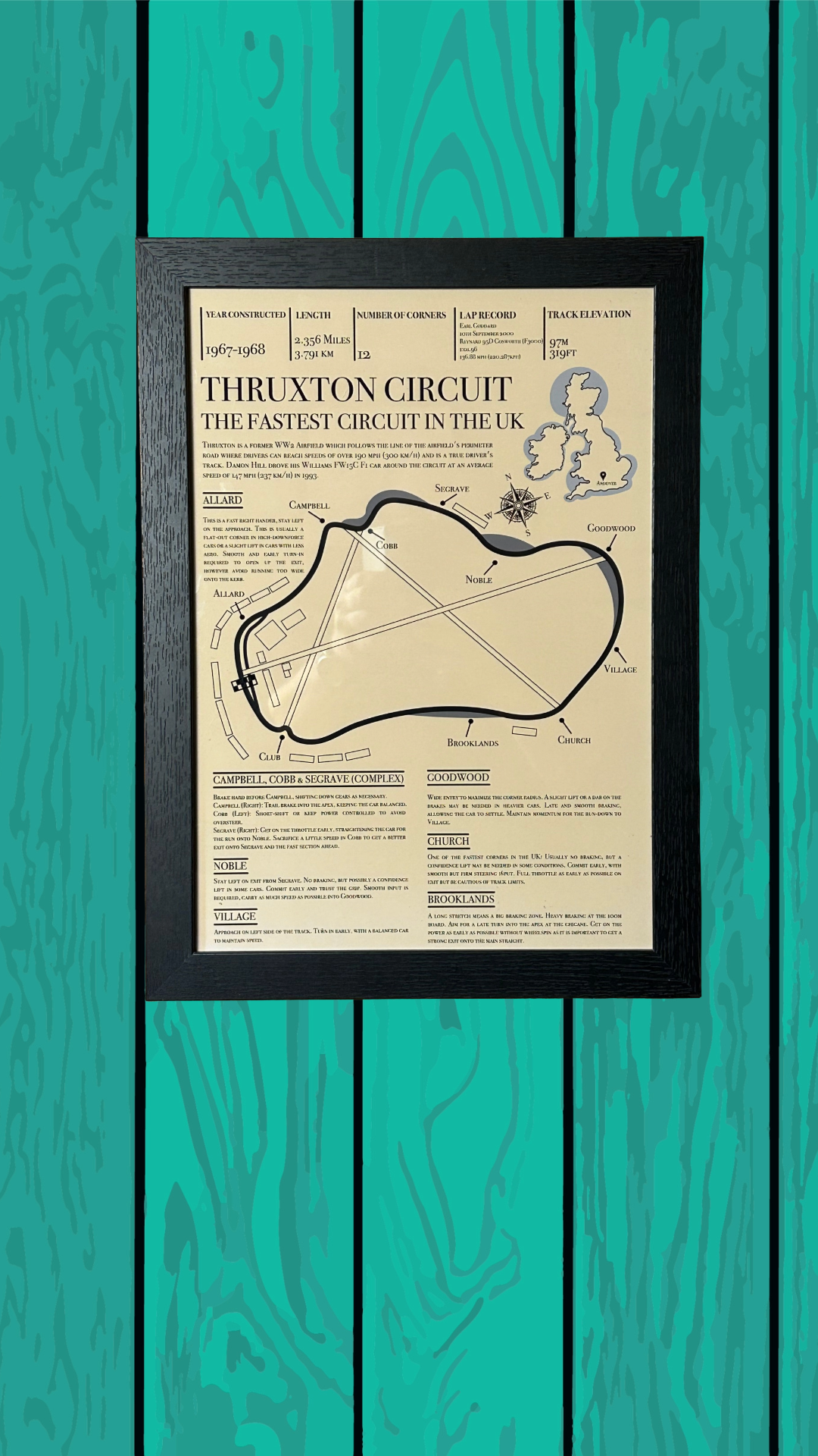 Thruxton A3 Retro Circuit Map – Framed Motorsport Ar