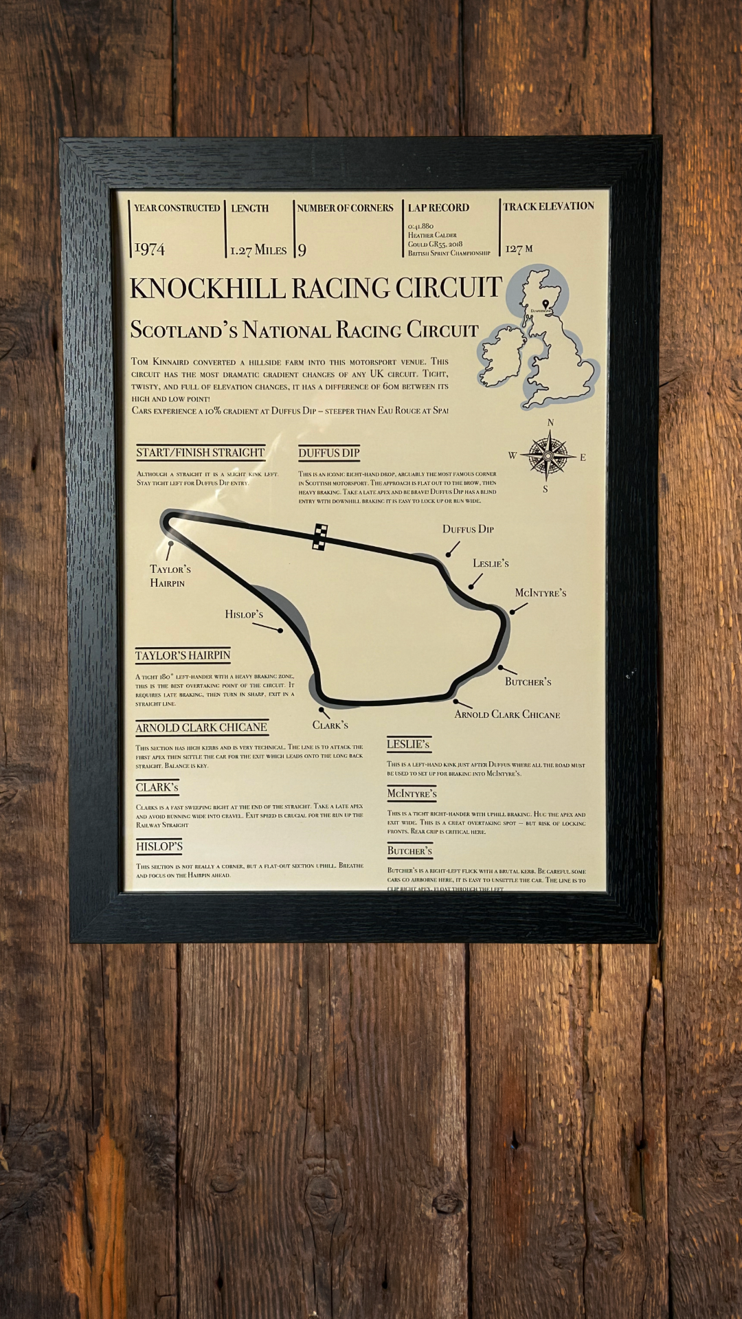 Knockhill A3 Retro Circuit Map – Framed Artwork | Retro Speed