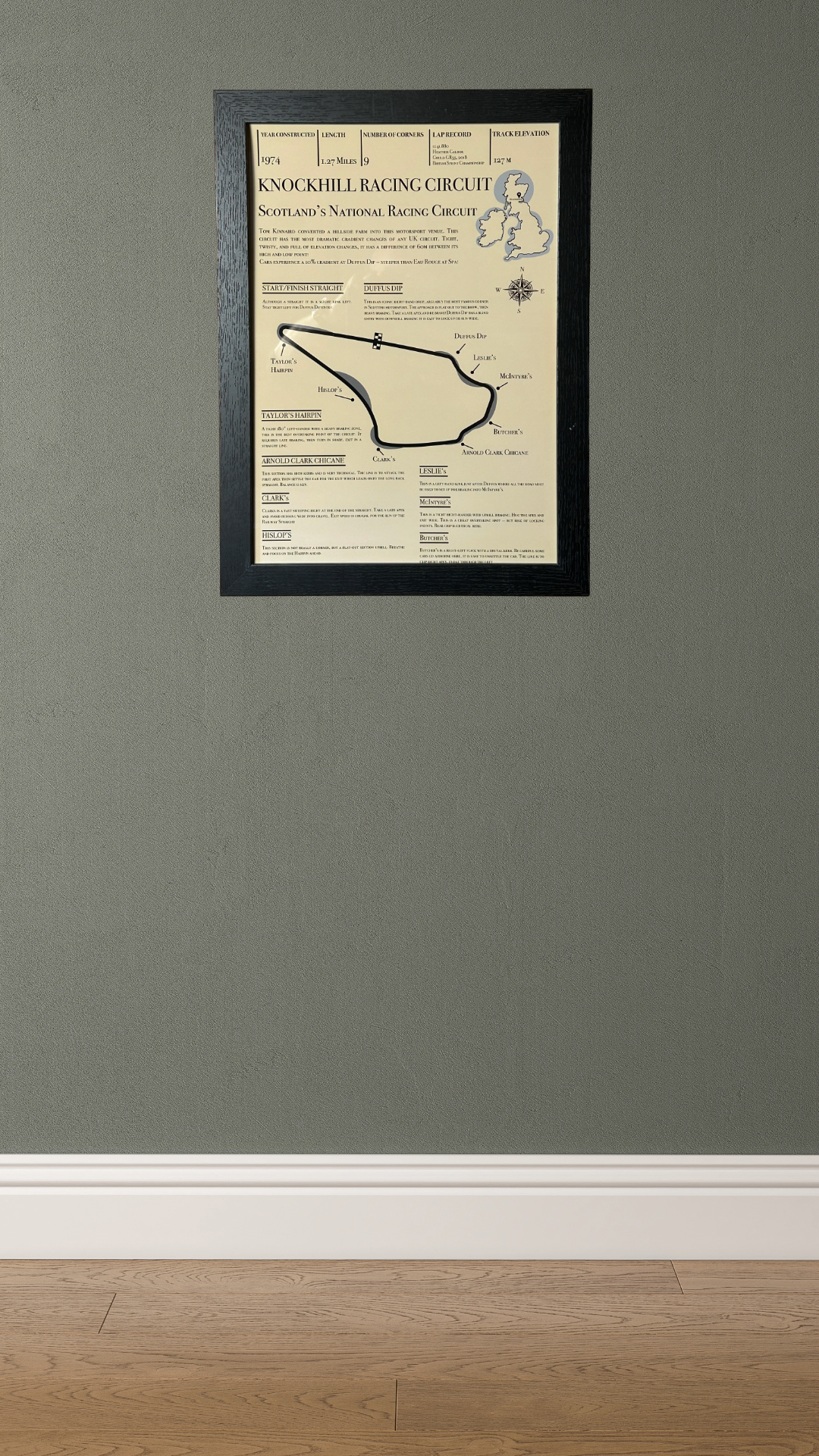 Knockhill A3 Retro Circuit Map – Framed Artwork | Retro Speed