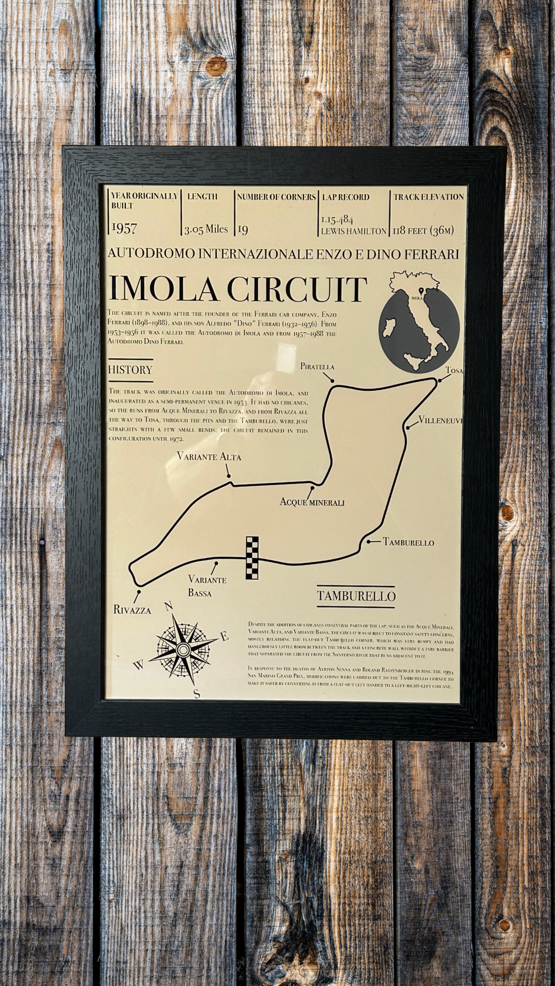 Imola A3 Retro Circuit Map – Framed Artwork | Retro Speed