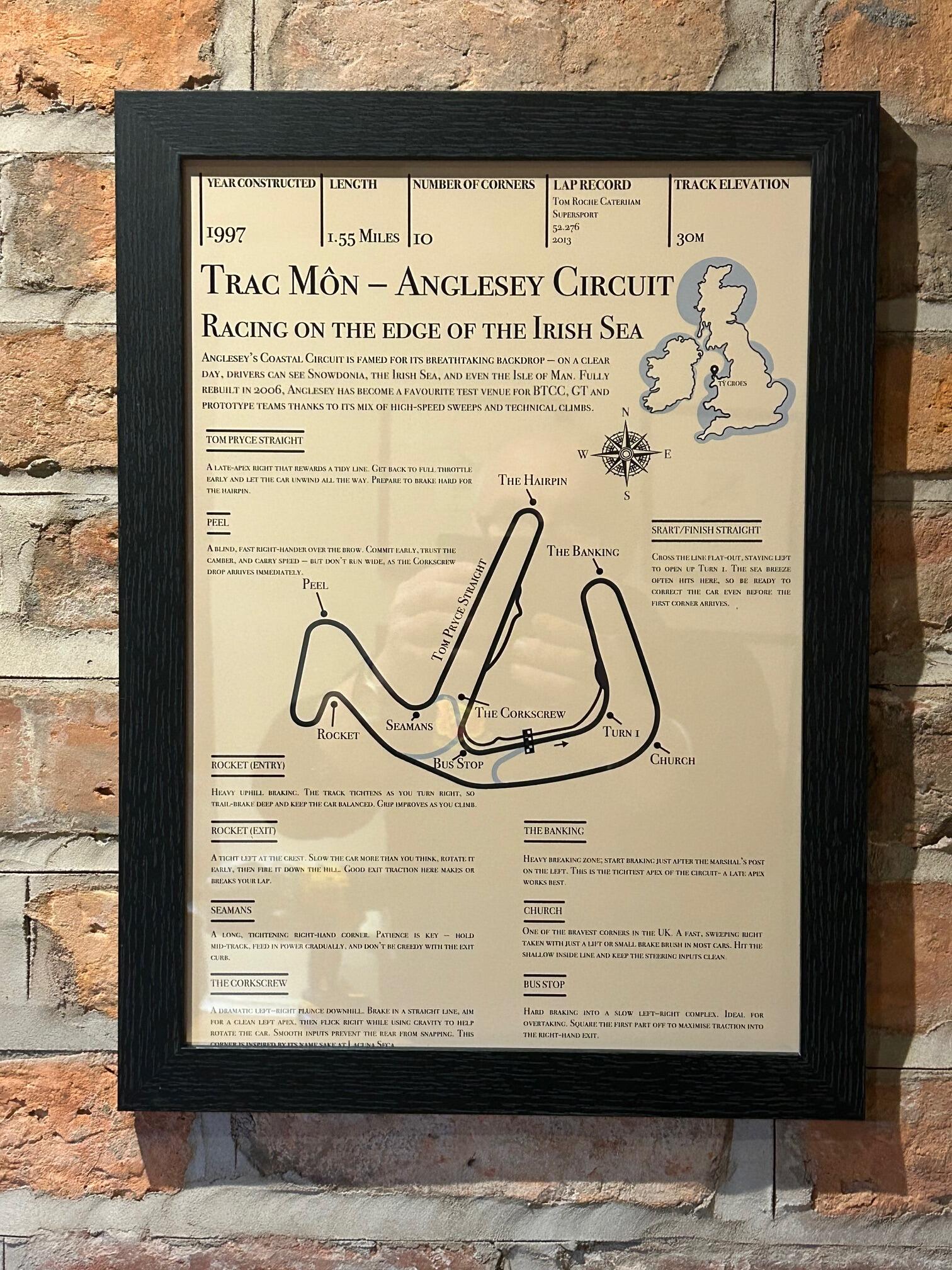 Anglesey Circuit Map | A3 Framed Retro Motorsport Wall Art