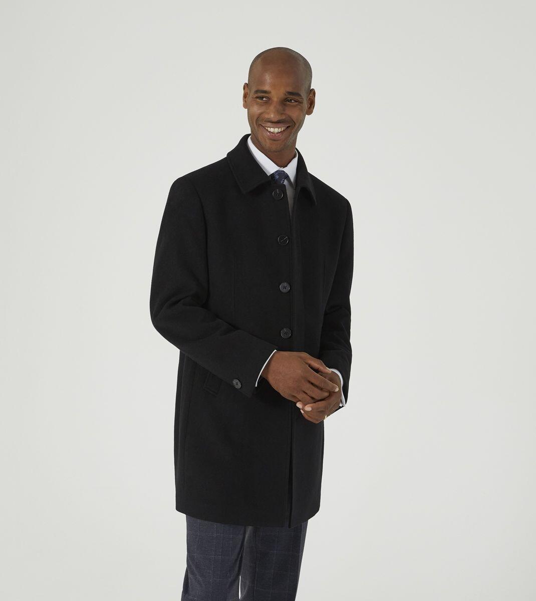 Skopes Aldgate Overcoat Black Wool Blend – Single-Breasted, 2XL to 4XL
