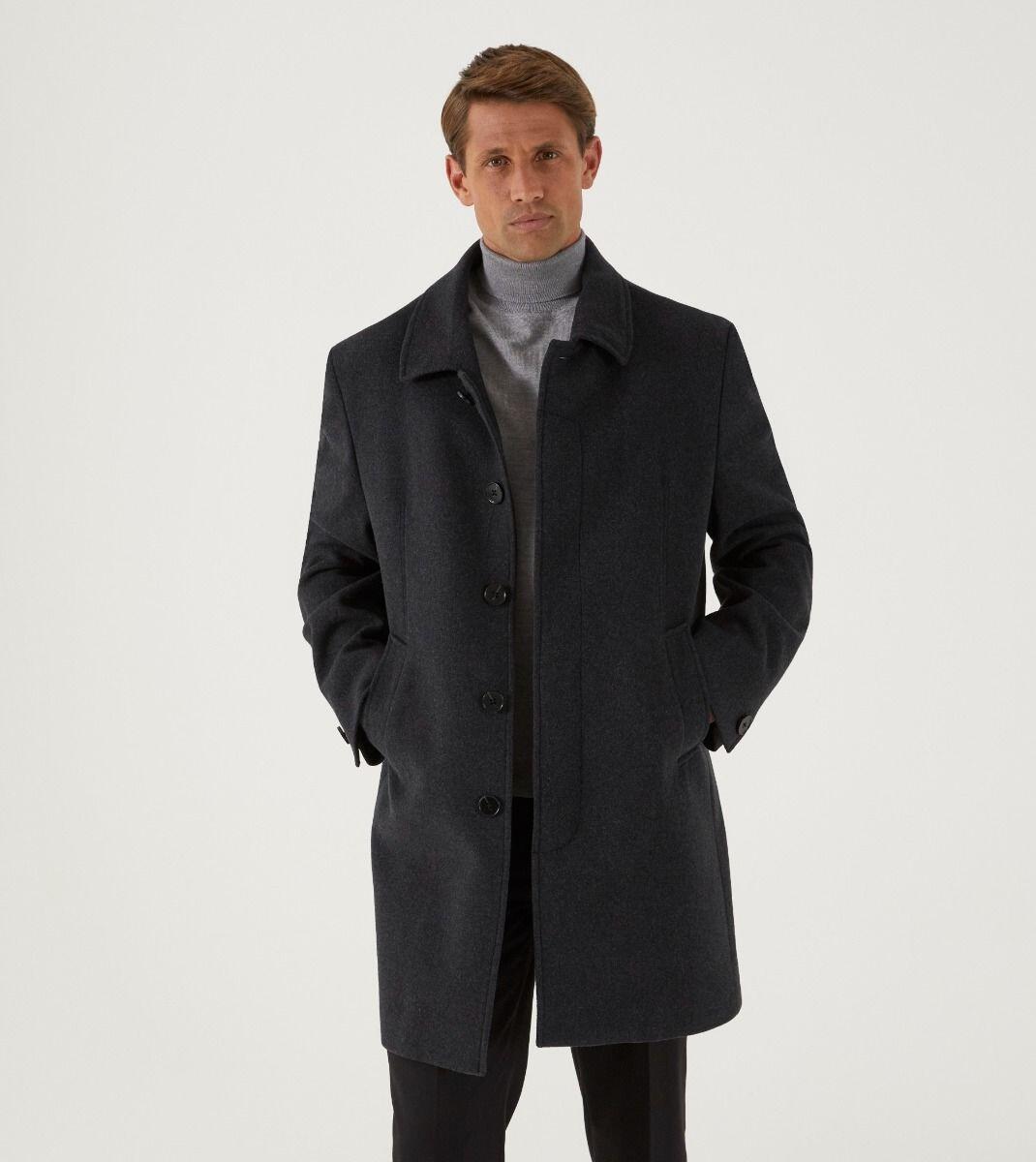 Skopes Aldgate Overcoat Charcoal Wool Blend – Single-Breasted, 2XL to 4XL