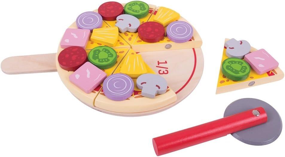 Bigjigs Wooden Cutting Pizza with Wooden Toppings and Pizza Slicer