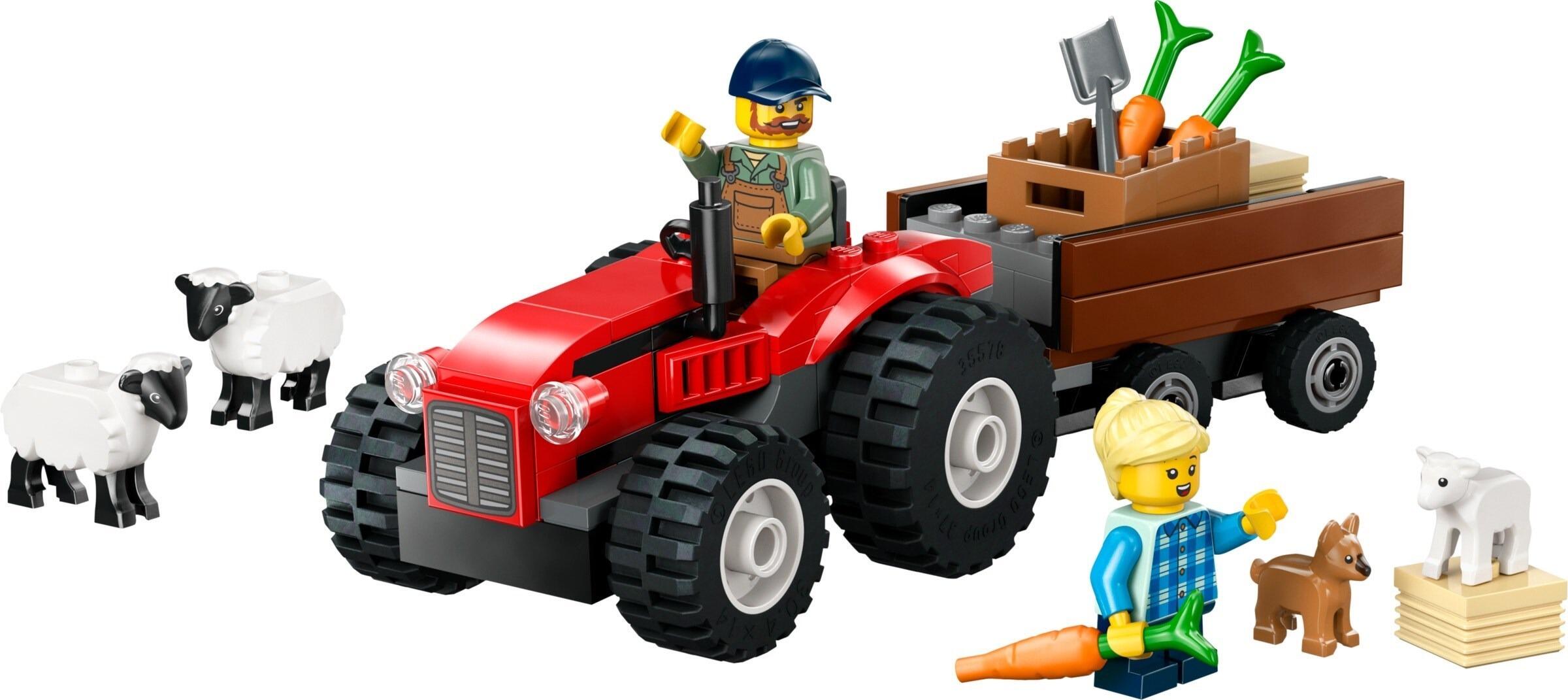 Red Farm Tractor with Trailer