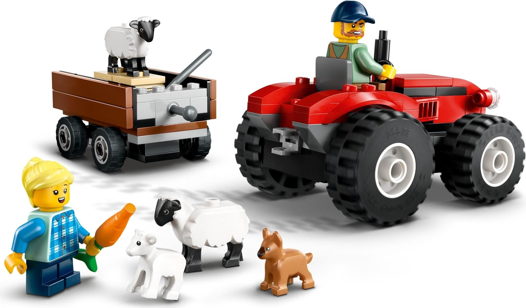 Red Farm Tractor with Trailer