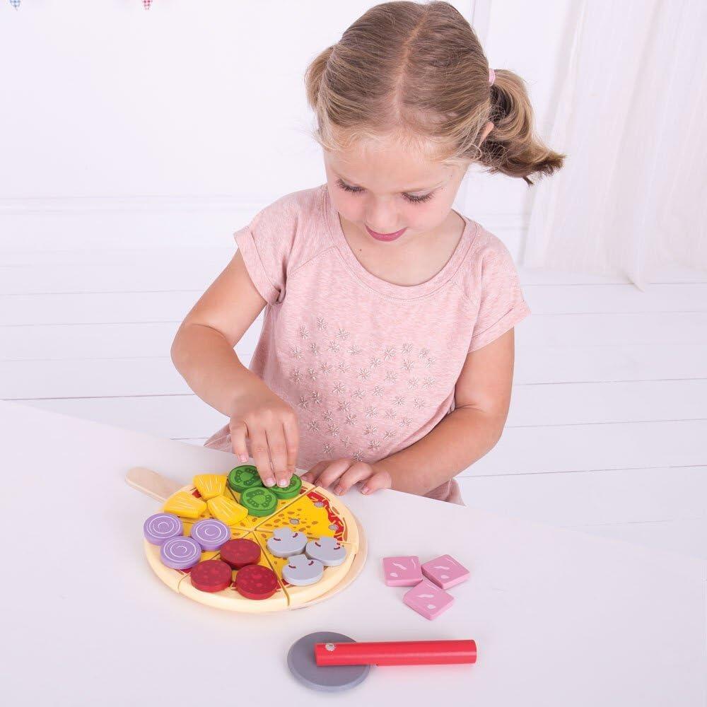 Bigjigs Wooden Cutting Pizza with Wooden Toppings and Pizza Slicer