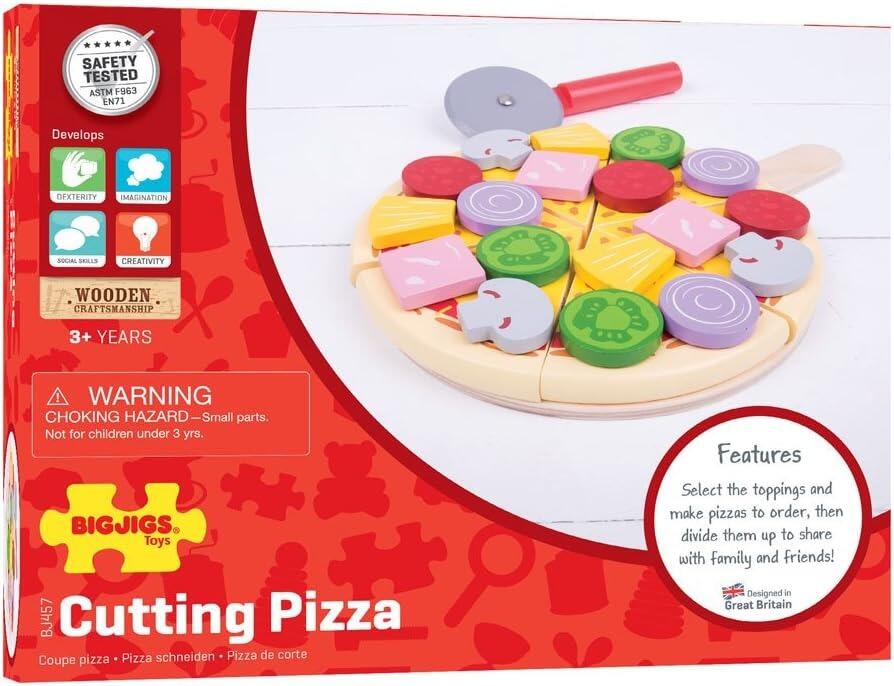 Bigjigs Wooden Cutting Pizza with Wooden Toppings and Pizza Slicer