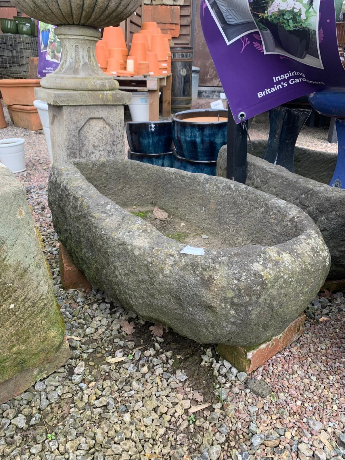 Square-Round Chieseled Stone Trough