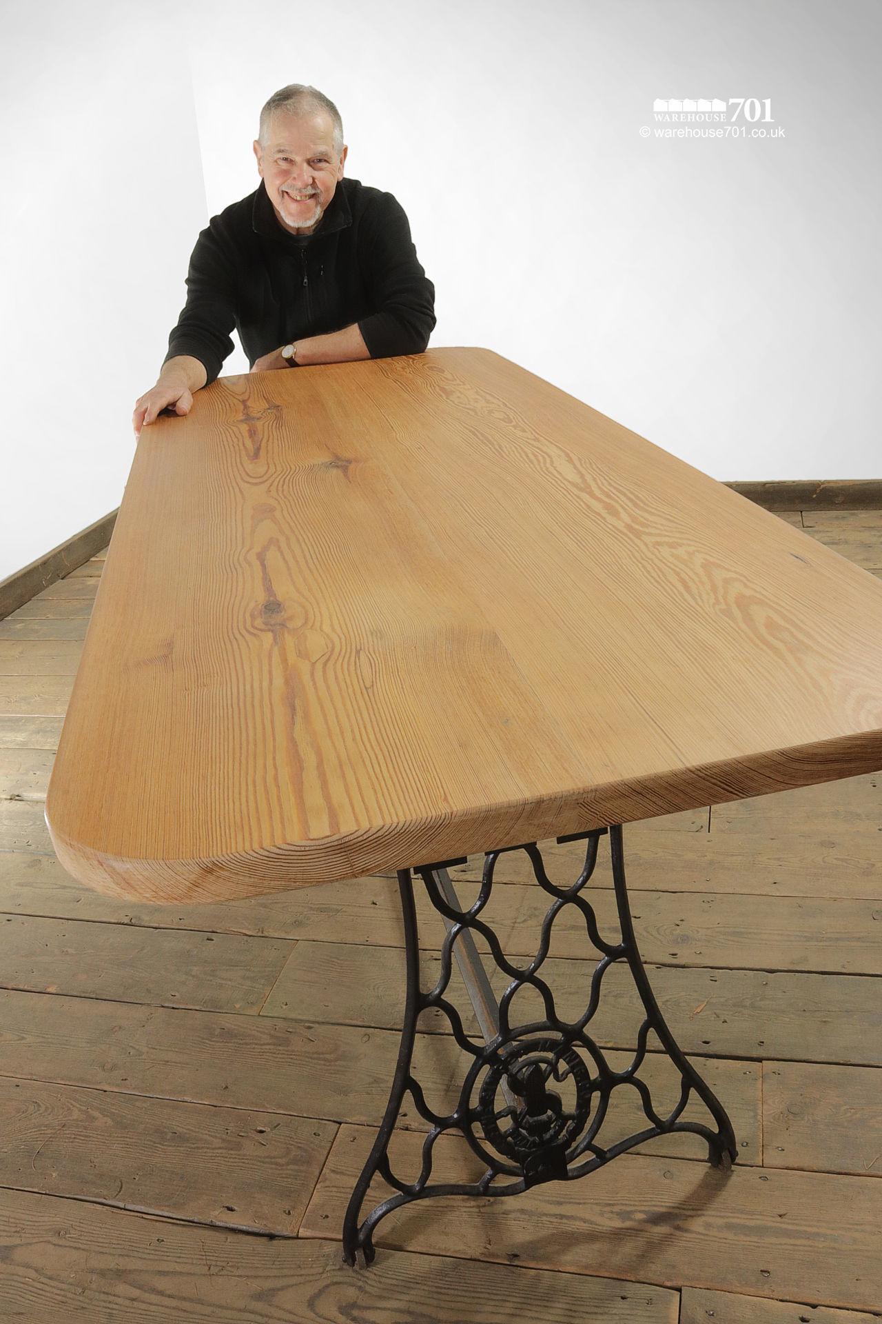 Salvaged Solid Pine Table with Singer Sewing Machine Base