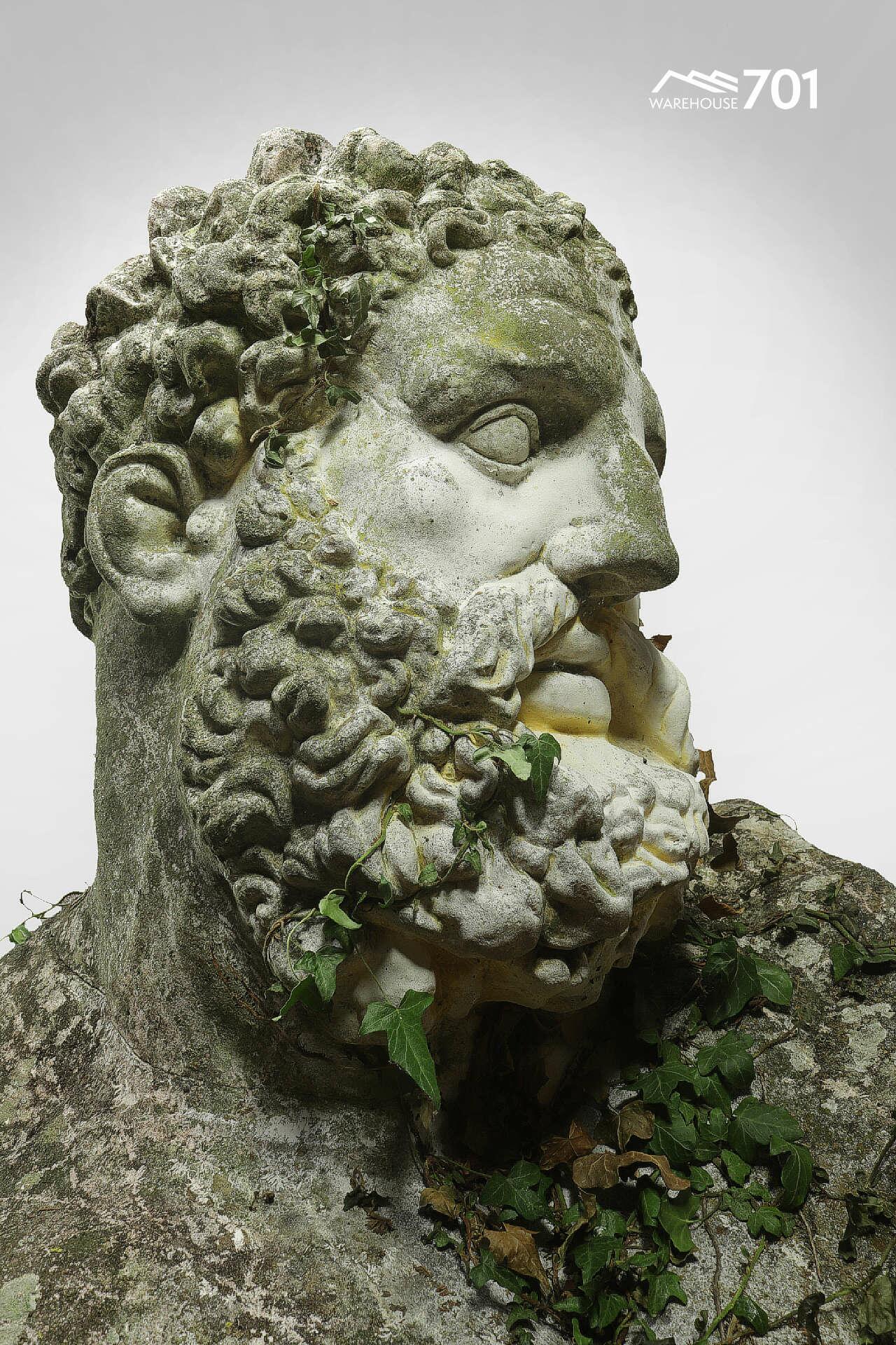 Reclaimed Stone Bust of Hercules on a Fluted Plinth