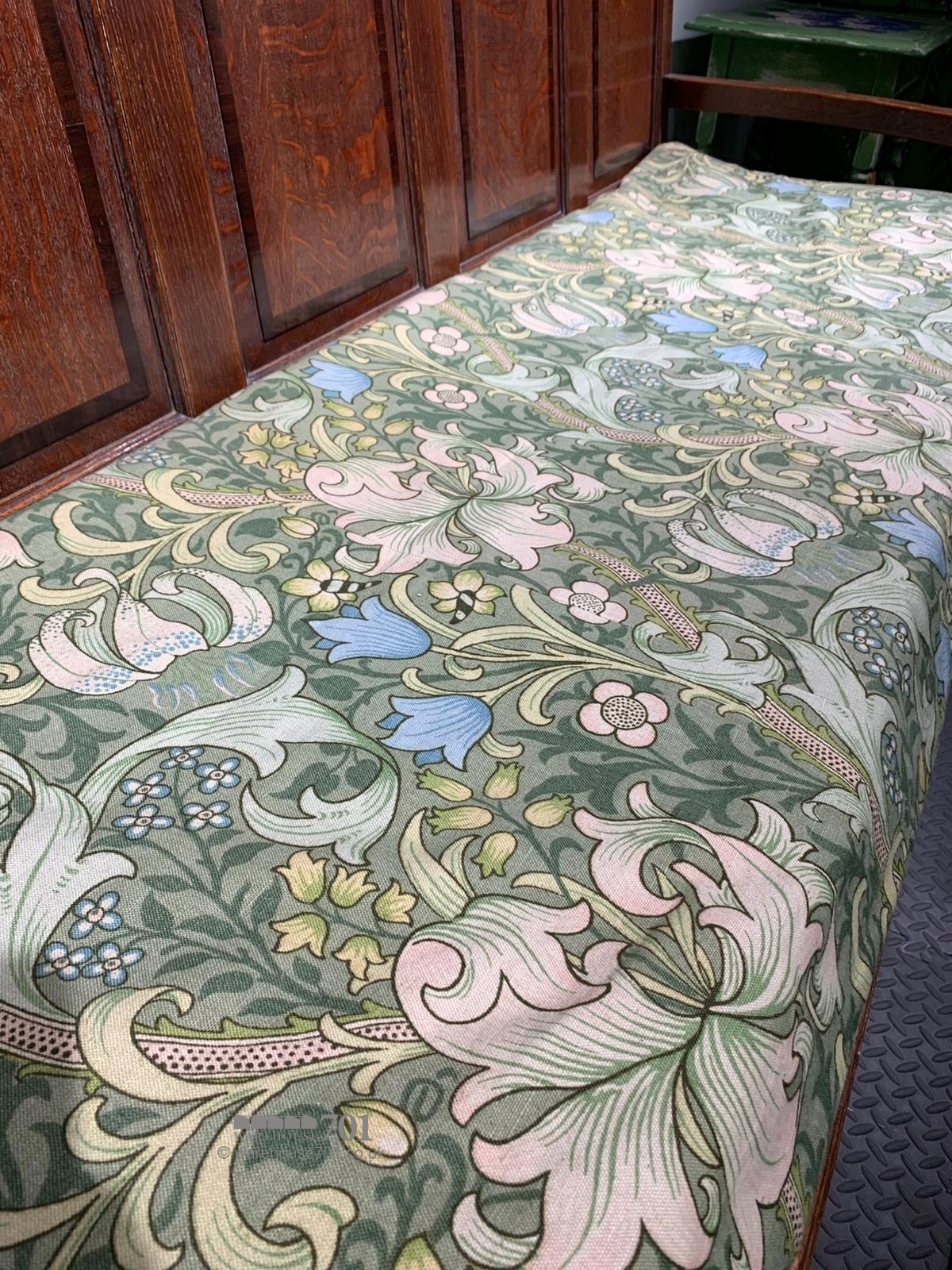 Settle or Hall bench with William Morris cushion
