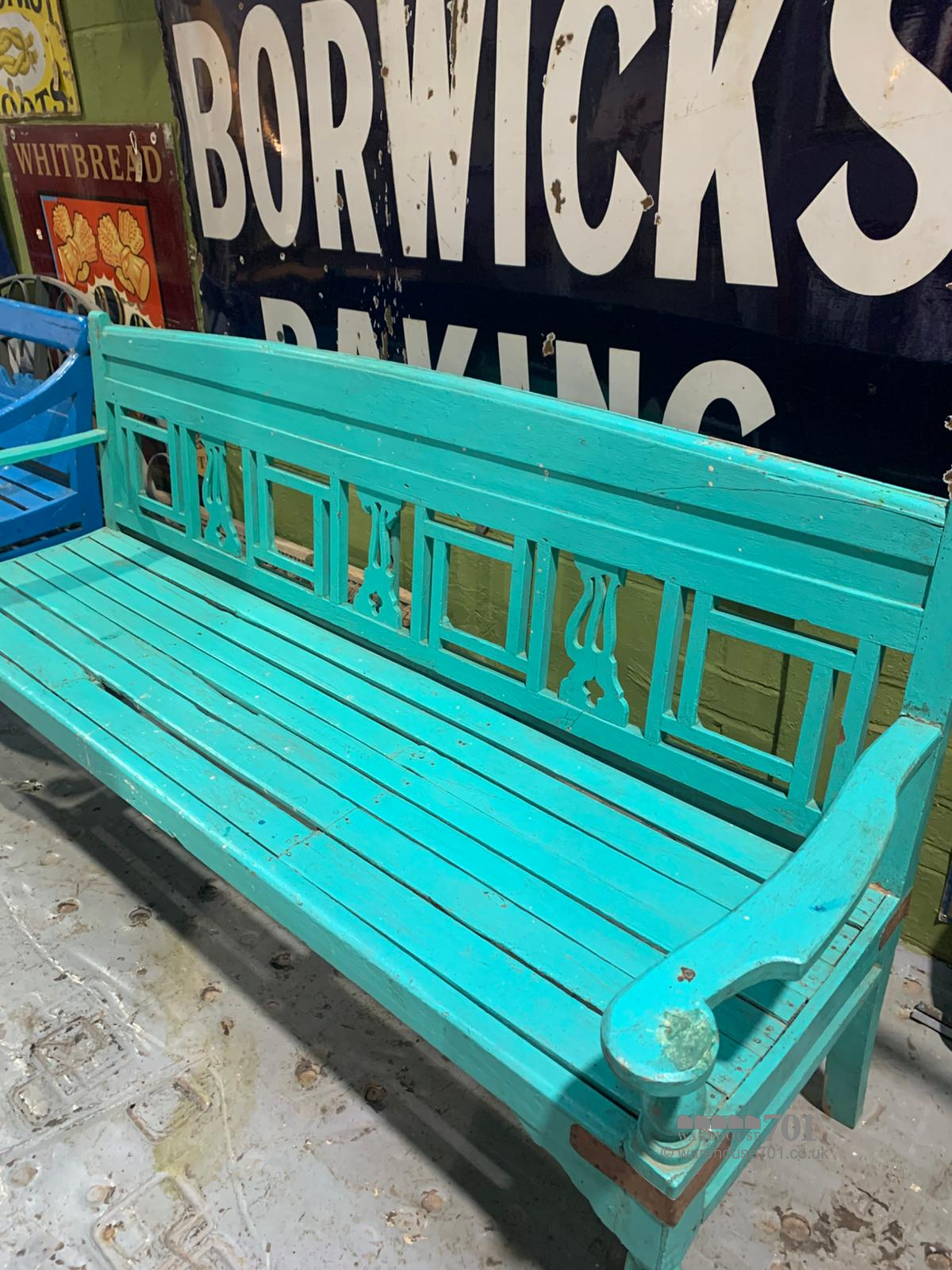 Wooden bench painted turquoise