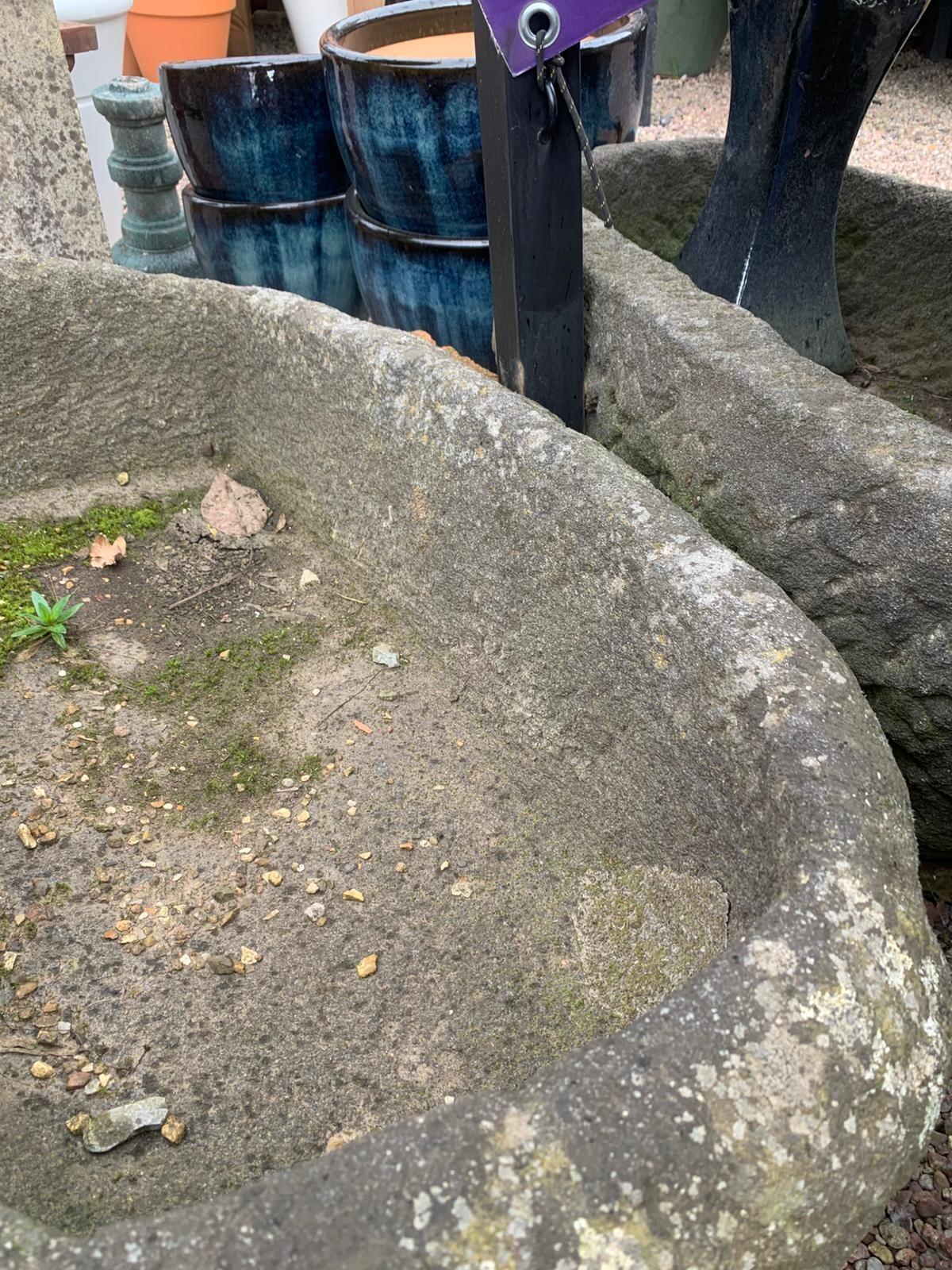 Square-Round Chieseled Stone Trough