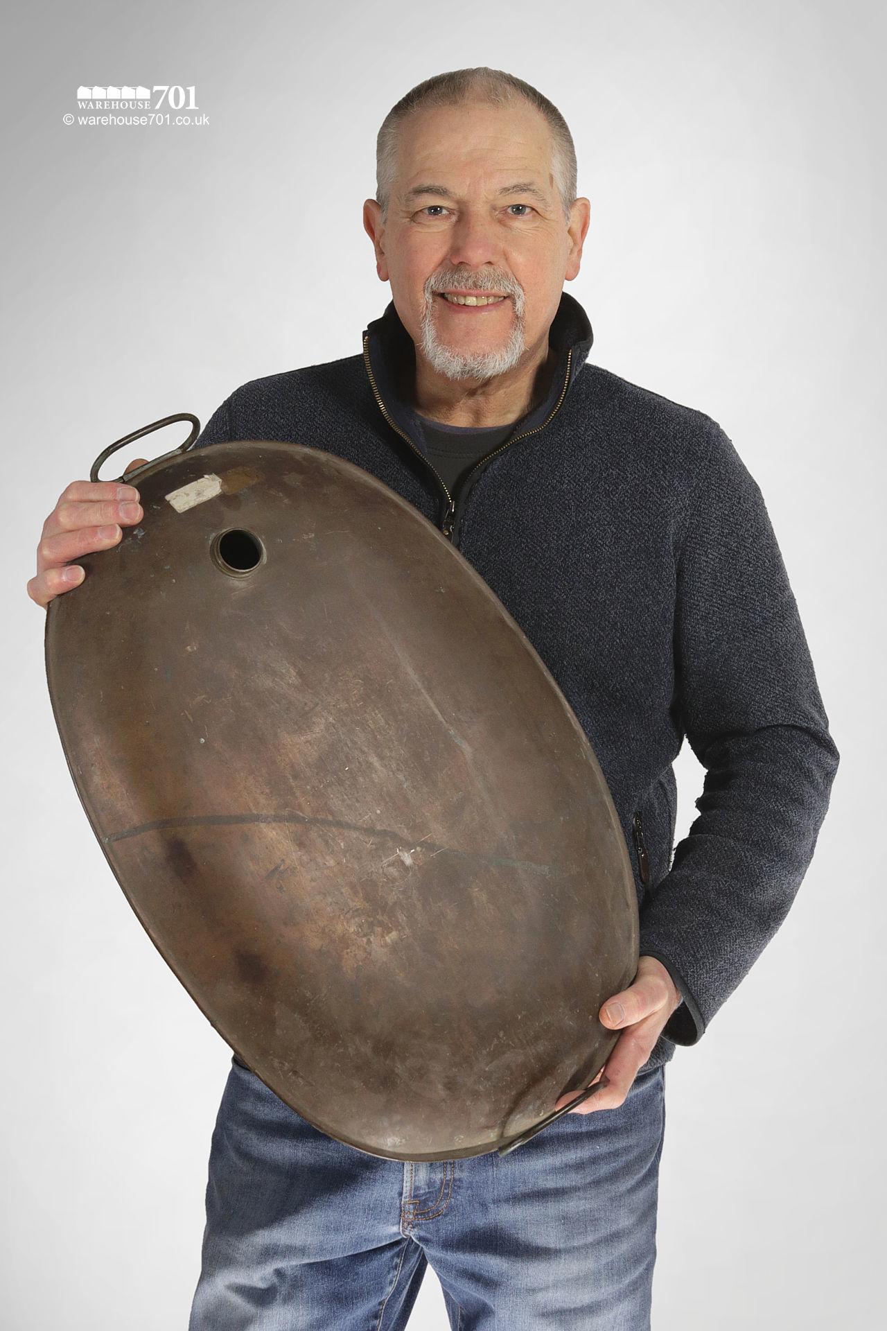 Rare Victorian Solid Copper Lozenge or Oval Bed Warmer with Handles