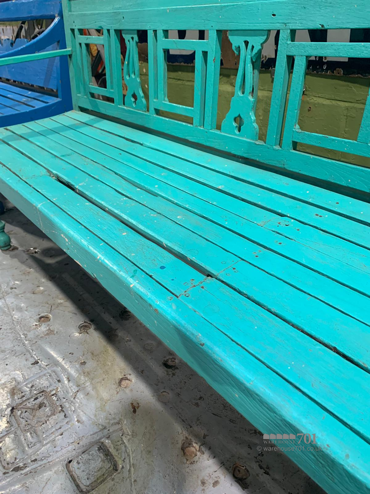 Wooden bench painted turquoise