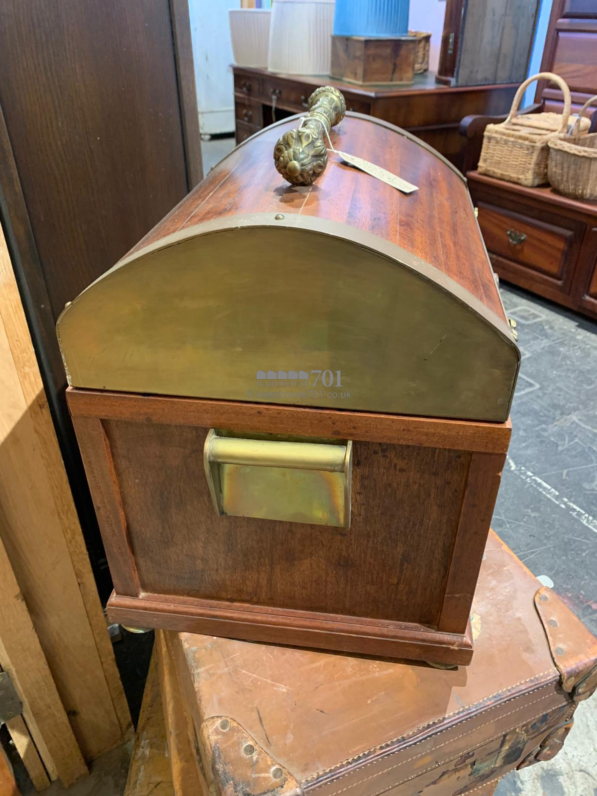 Vintage mahogany and brass dome chest