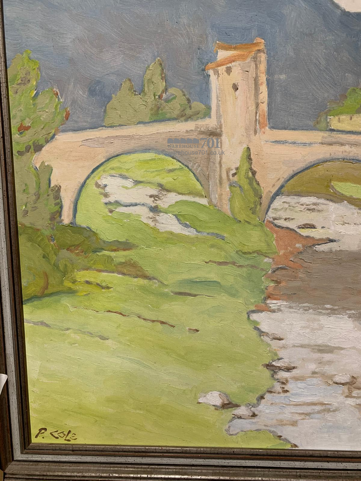 Framed Water colour of a French town by Philip Cole