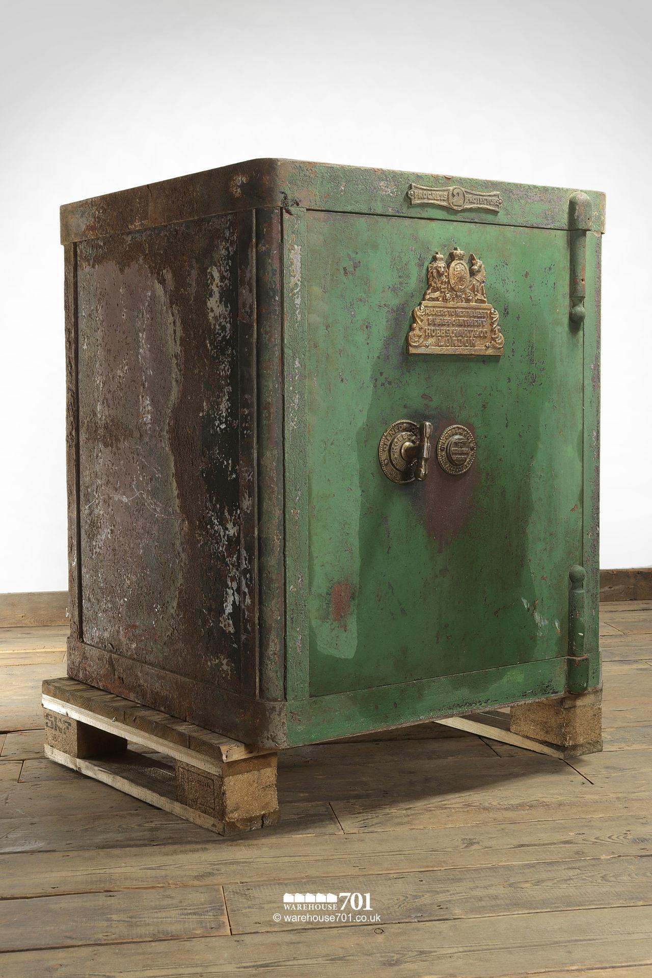 Hobbs Hart & Co Vintage Green Cast Iron Wall or Freestanding Safe
