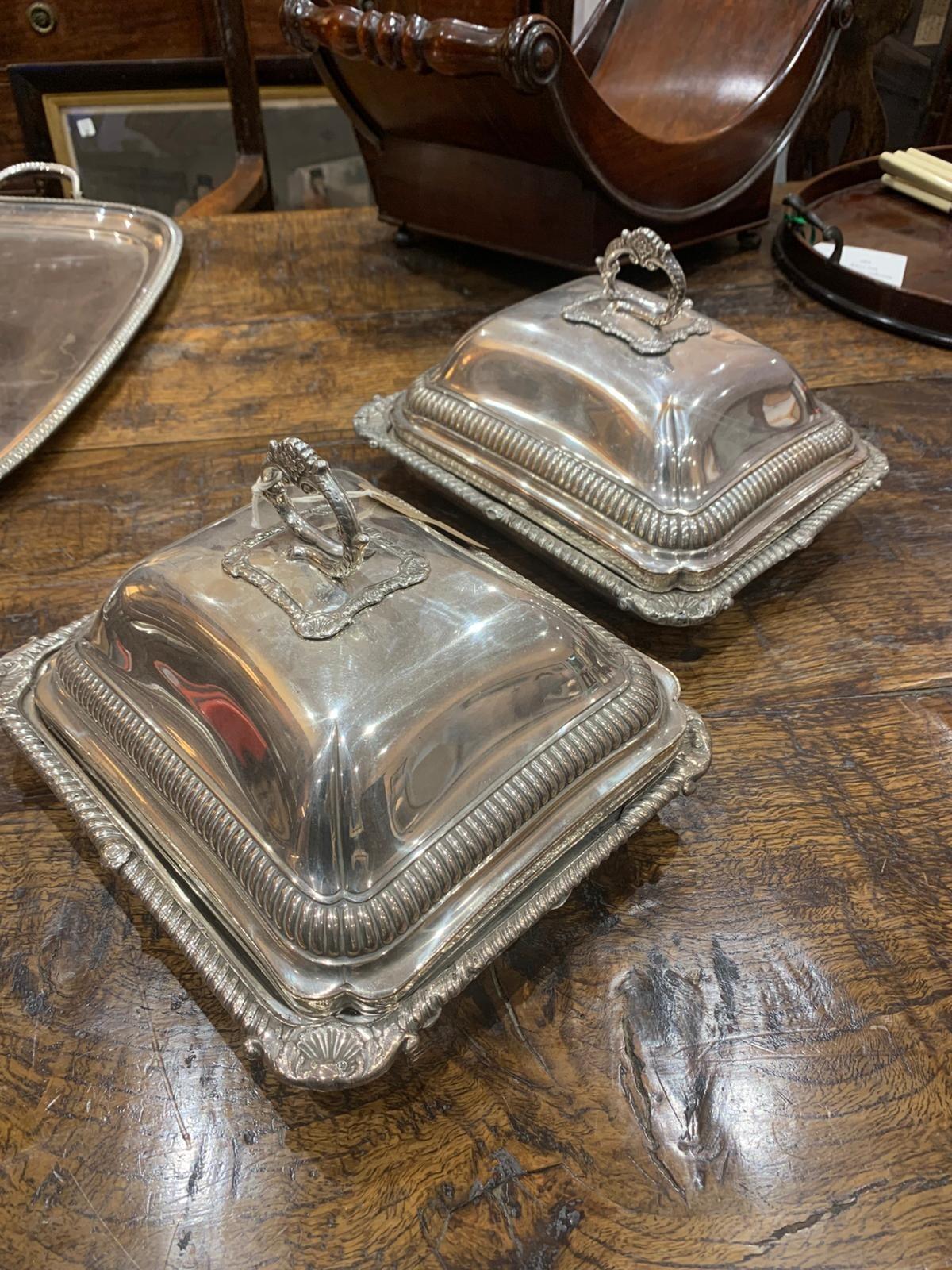 Pair of silver plate entre dishes