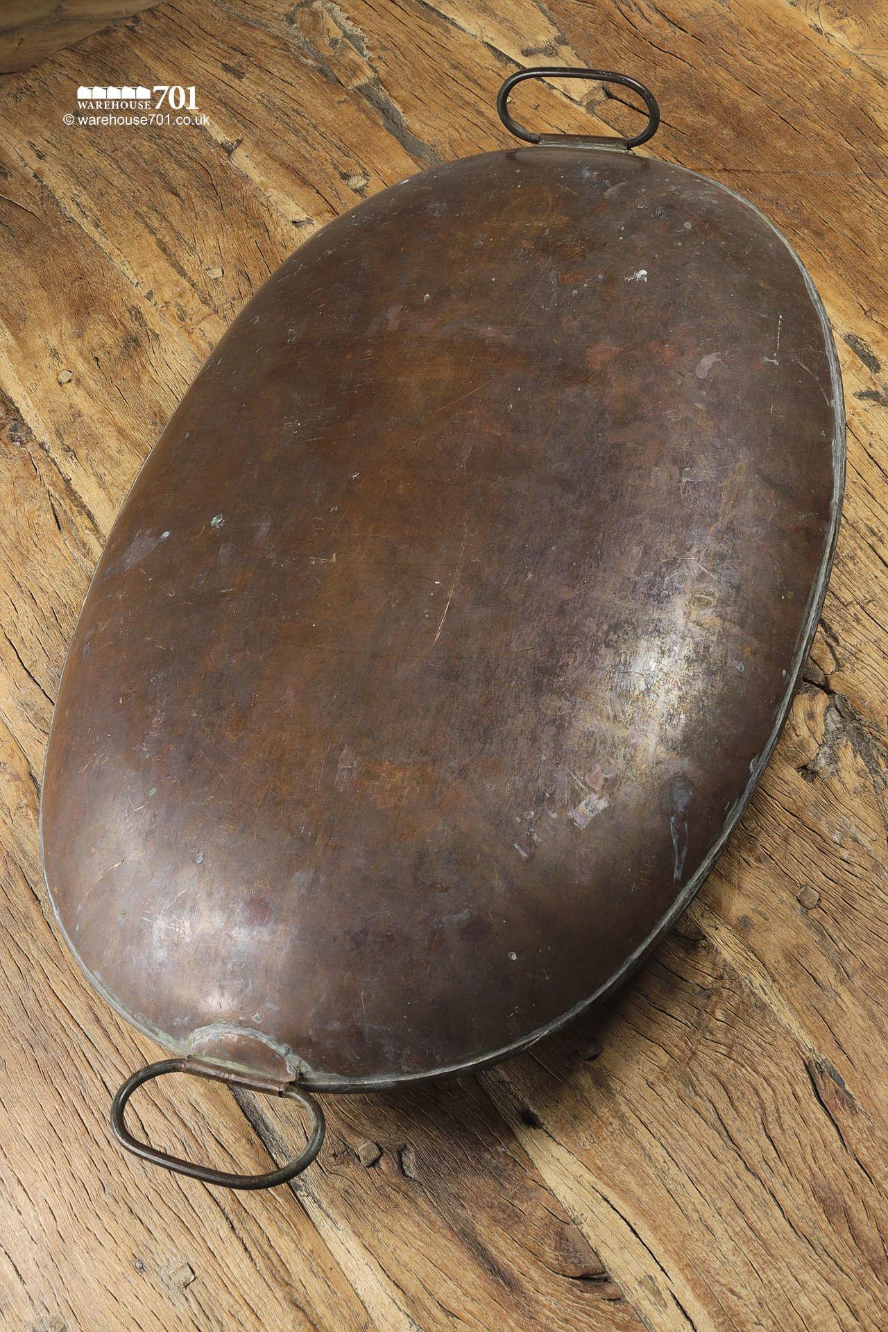 Rare Victorian Solid Copper Lozenge or Oval Bed Warmer with Handles
