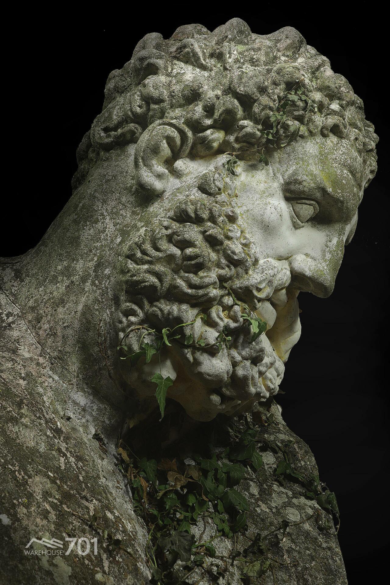 Reclaimed Stone Bust of Hercules on a Fluted Plinth