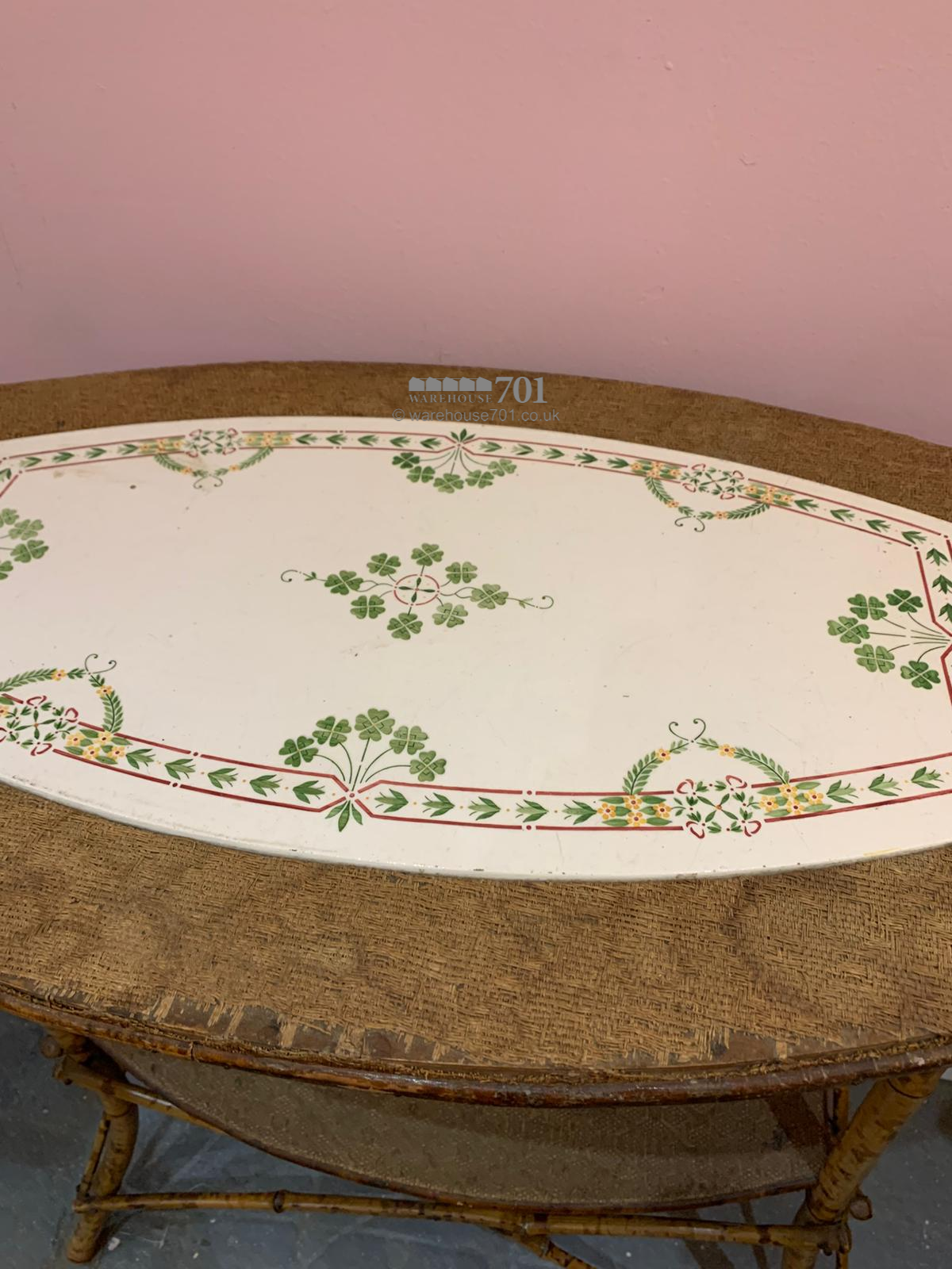 Victorian Tortoiseshell Bamboo Table with Porcelain Plaque