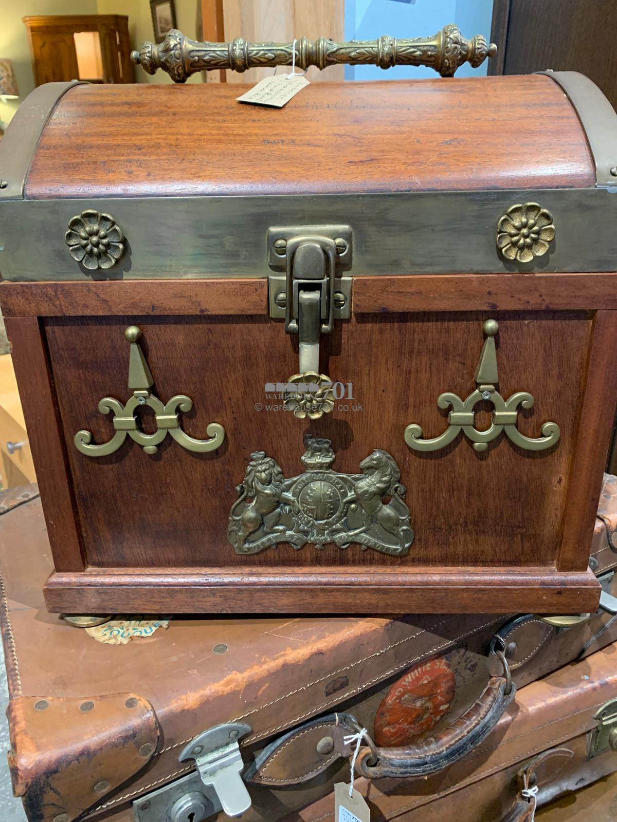 Vintage mahogany and brass dome chest
