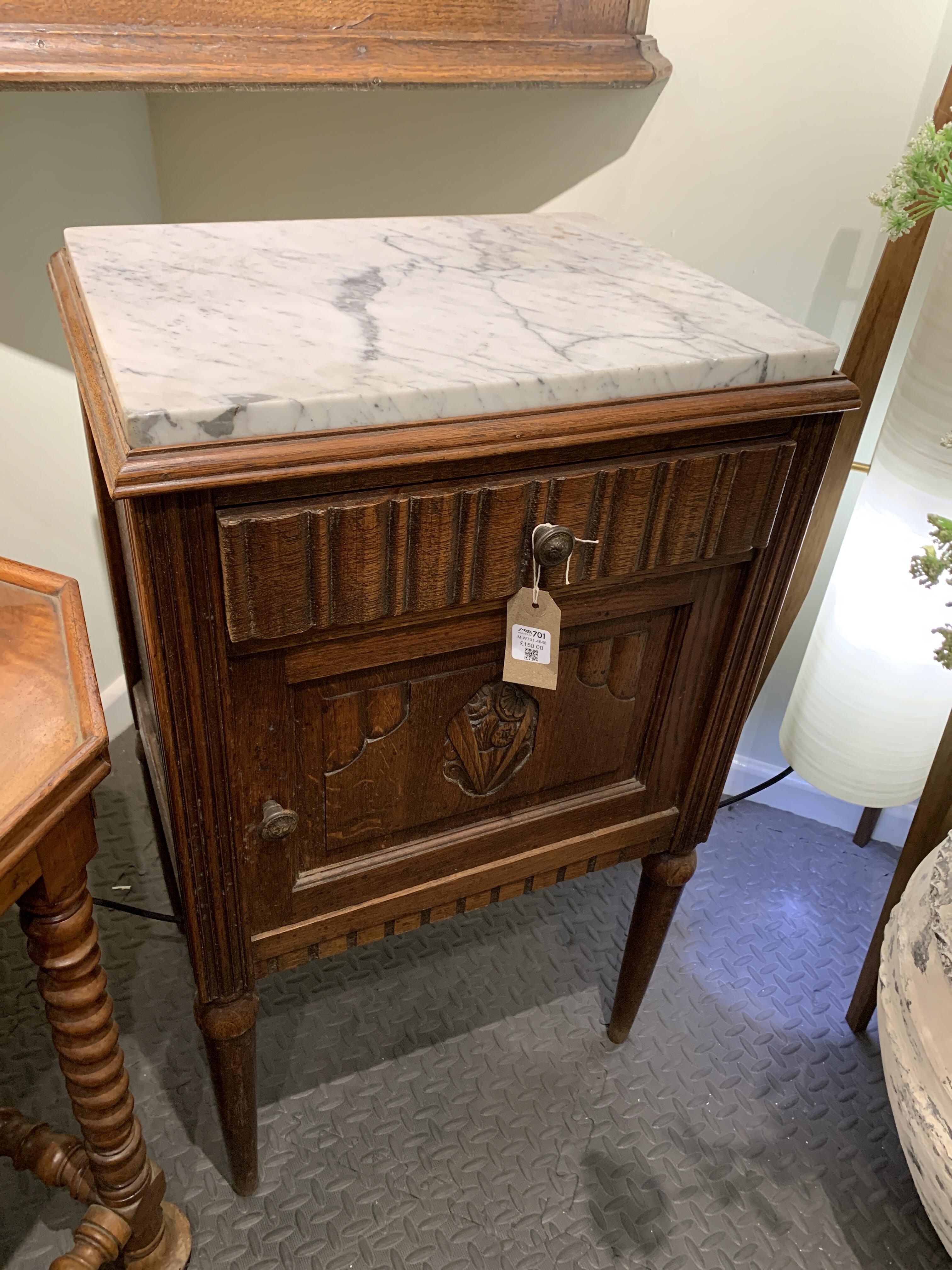 Antique French Marble Night Stand with Carved Detail