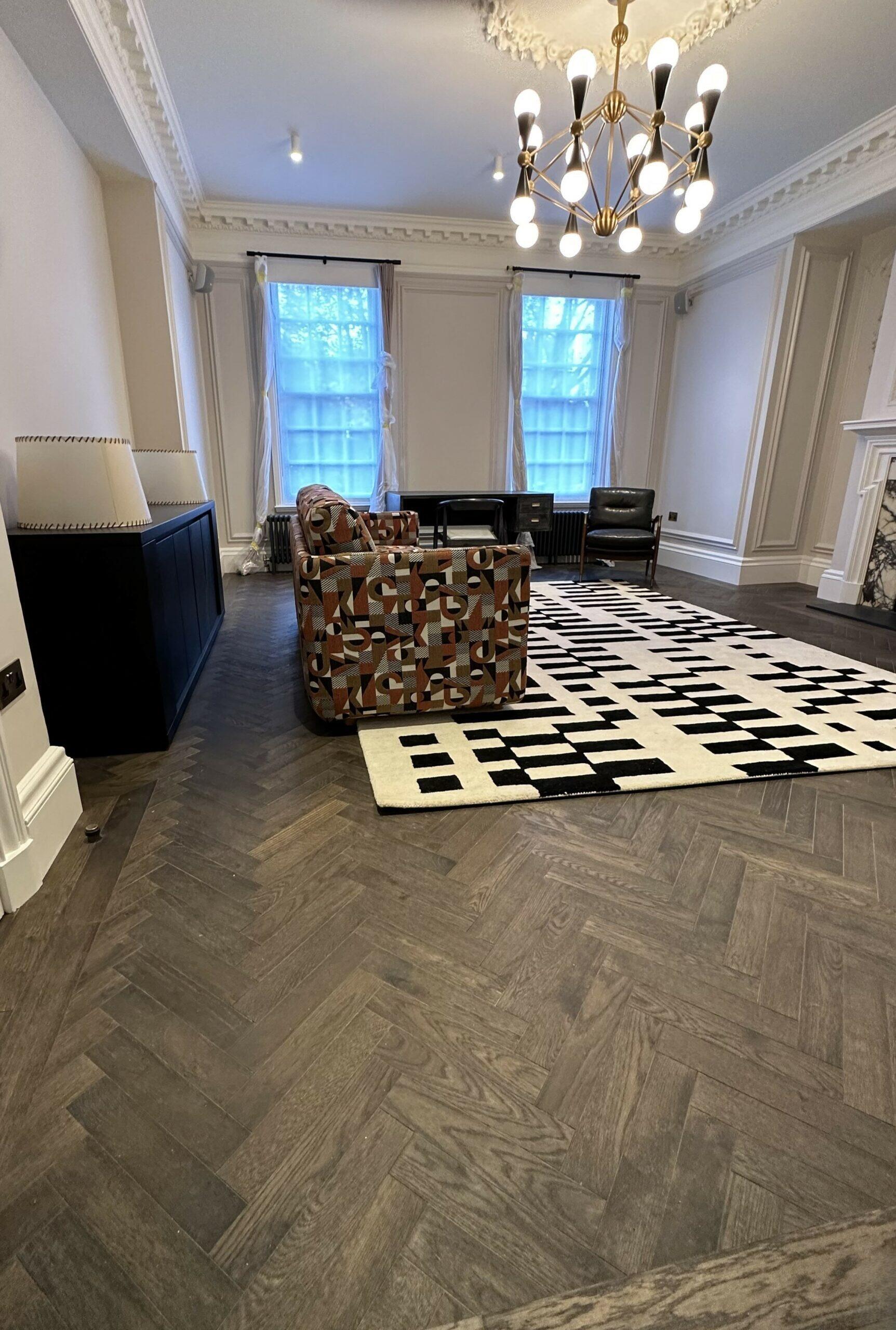 Light Smoked Rustic Herringbone Oak Flooring