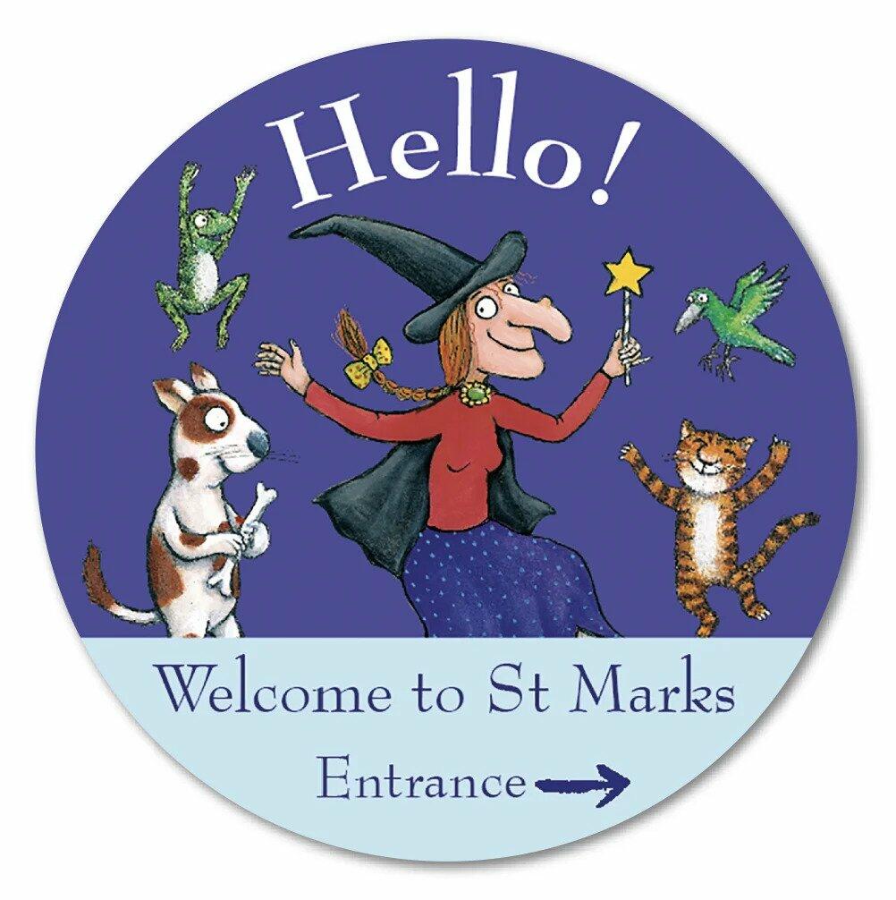 Room on the Broom - Hello! Circular personalised welcome sign