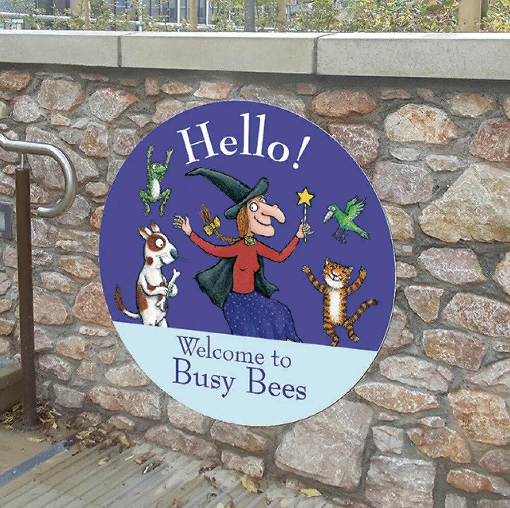 Room on the Broom - Hello! Circular personalised welcome sign